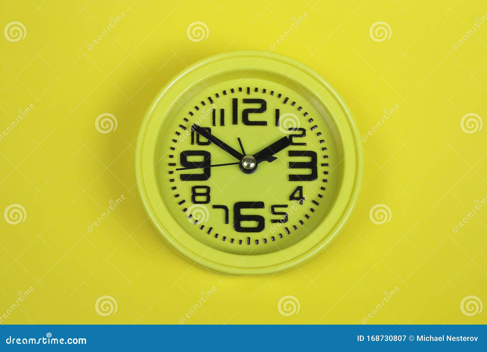 Yellow Alarm Clock on Yellow Background Stock Image - Image of square ...