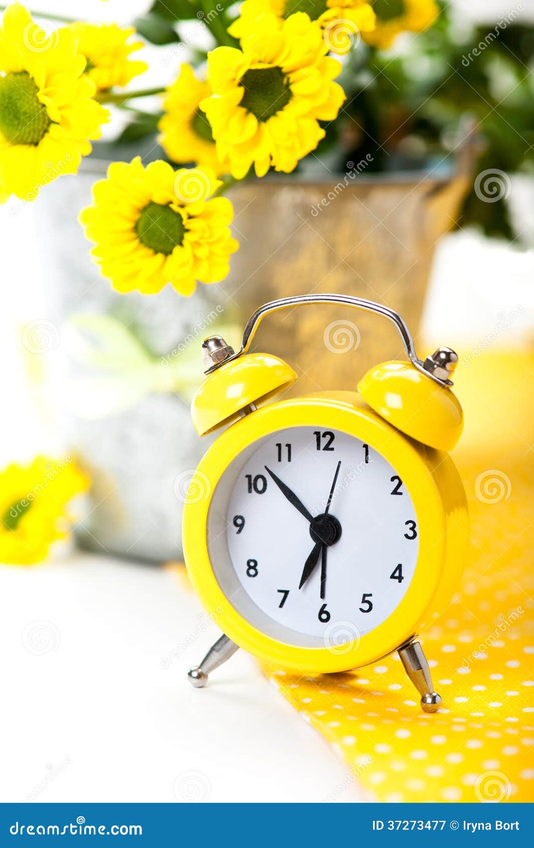 Yellow Alarm Clock with Flowers Stock Image - Image of yellow, flowers ...