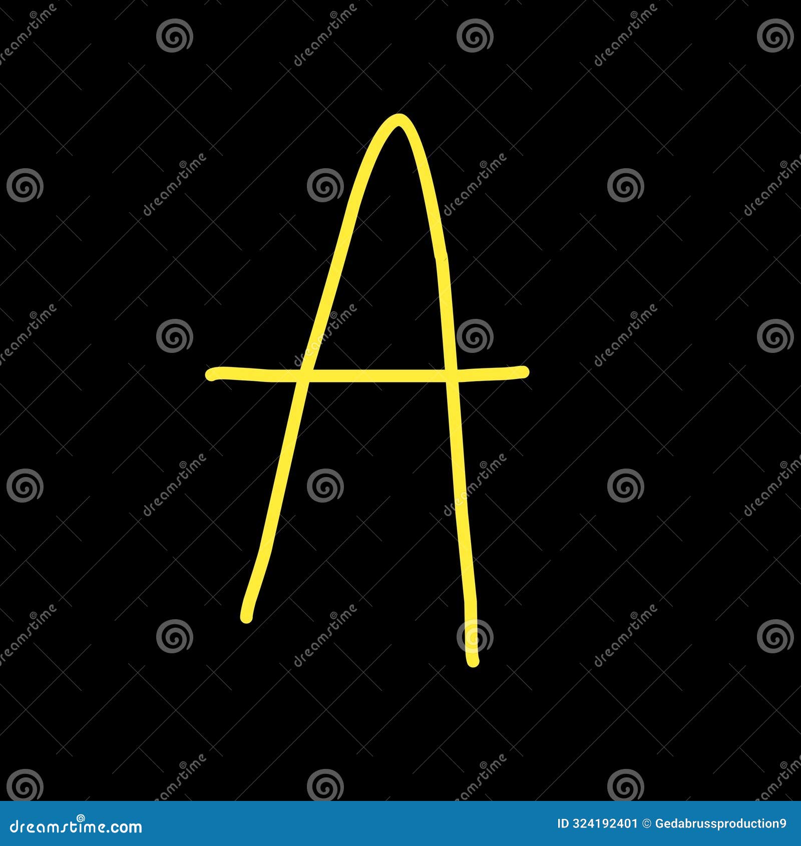 Yellow Alphabet Letters. Font Paint. Blue Calligraphy Design. Hand Ink ...