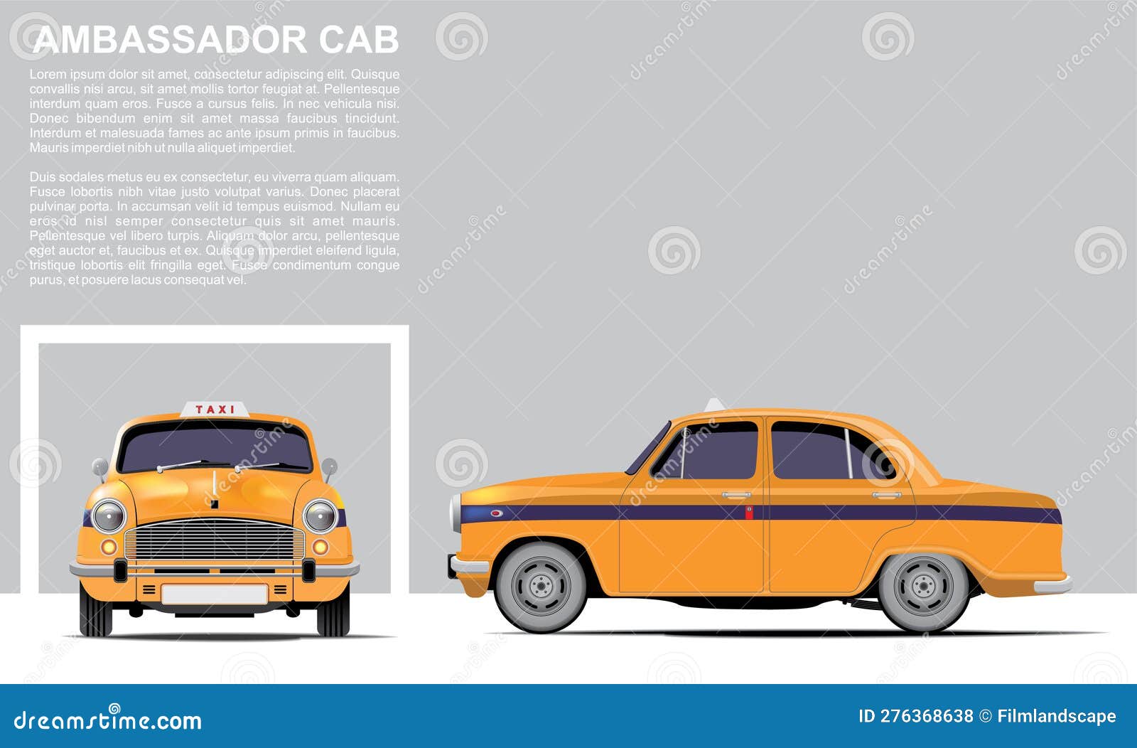 Yellow Ambassador Cab Taxi stock vector. Illustration of vector - 276368638