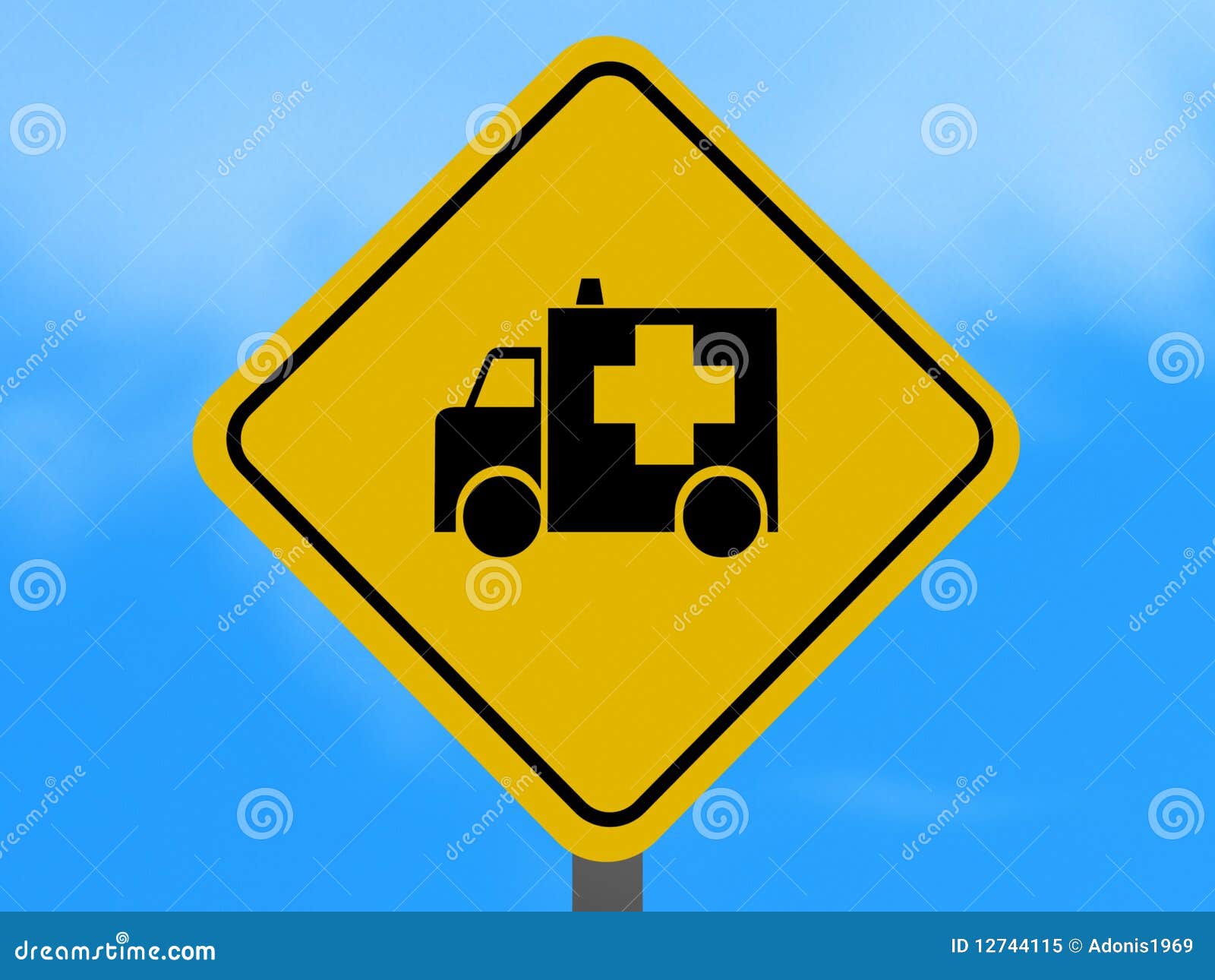 Yellow Ambulance Traffic Sign Stock Image - Image of transportation ...