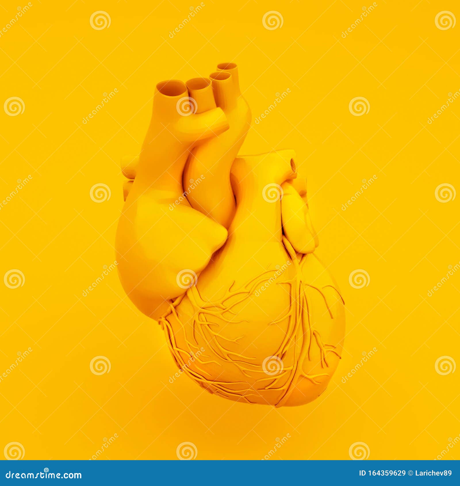 Yellow Anatomical Heart Concept. 3D Illustration Stock Illustration ...