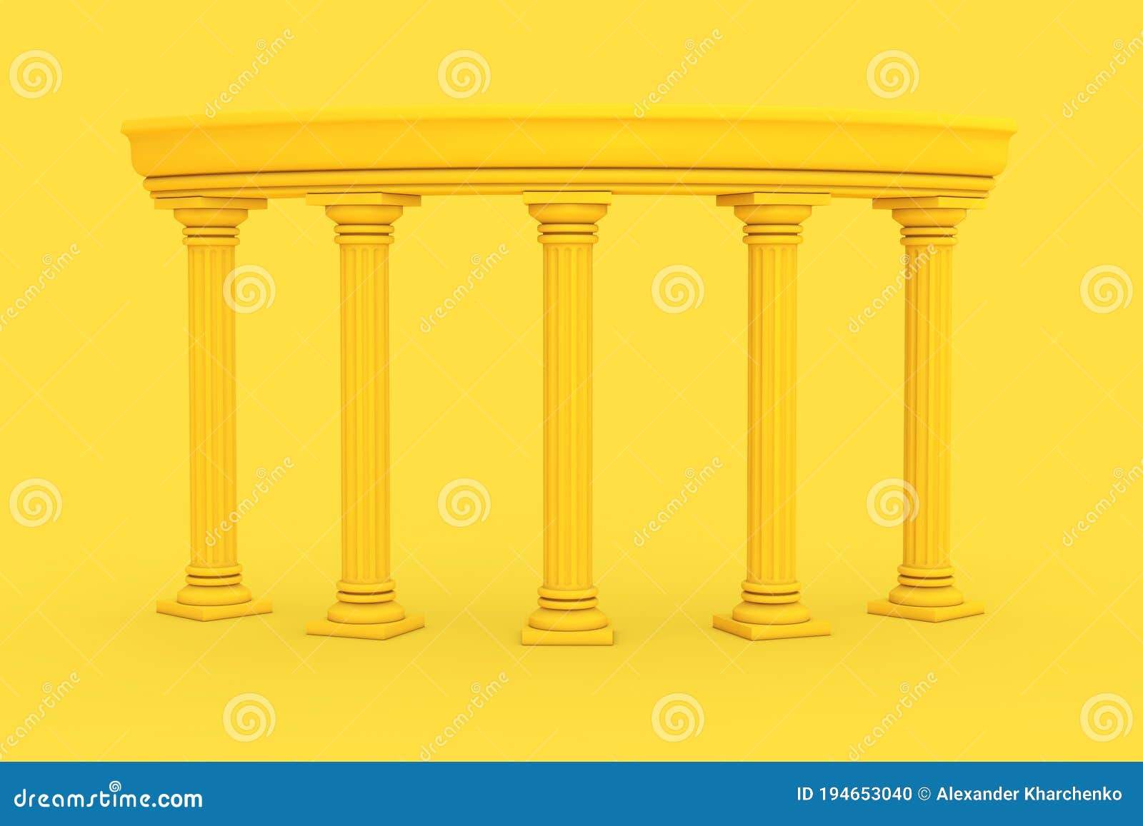 Yellow Ancient Classic Greek Column Arc in Duotone Style. 3d Rendering ...