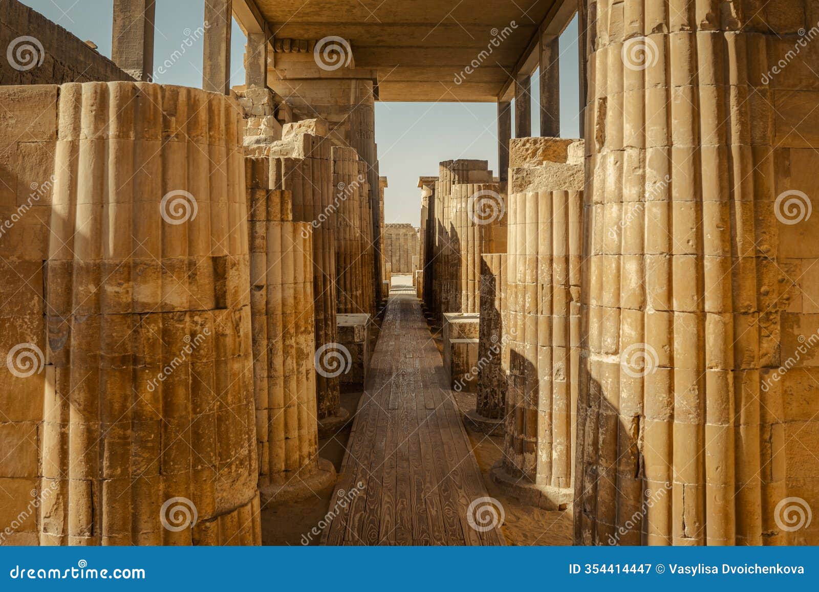 Yellow Ancient Stone Columns in the Pyramid Complex in Egypt Stock ...