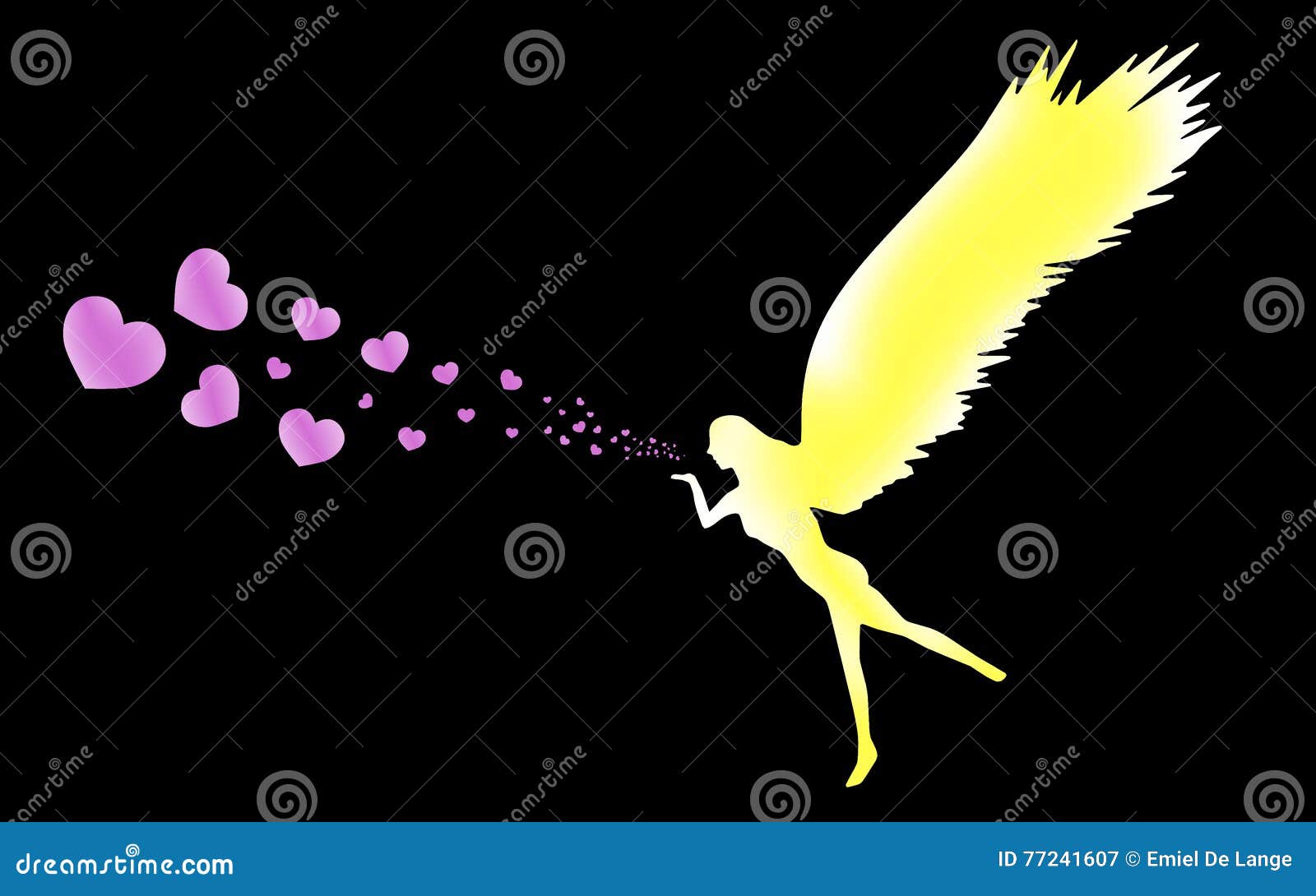 A Yellow Angel Blowing Pink Hearts Stock Illustration - Illustration of ...