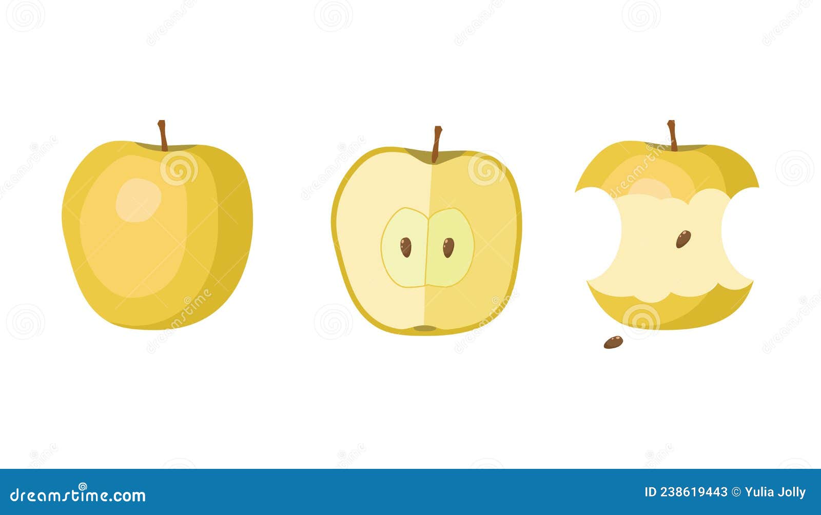 Yellow Apple Bite Stage Set on a White Background. Flat Vector ...