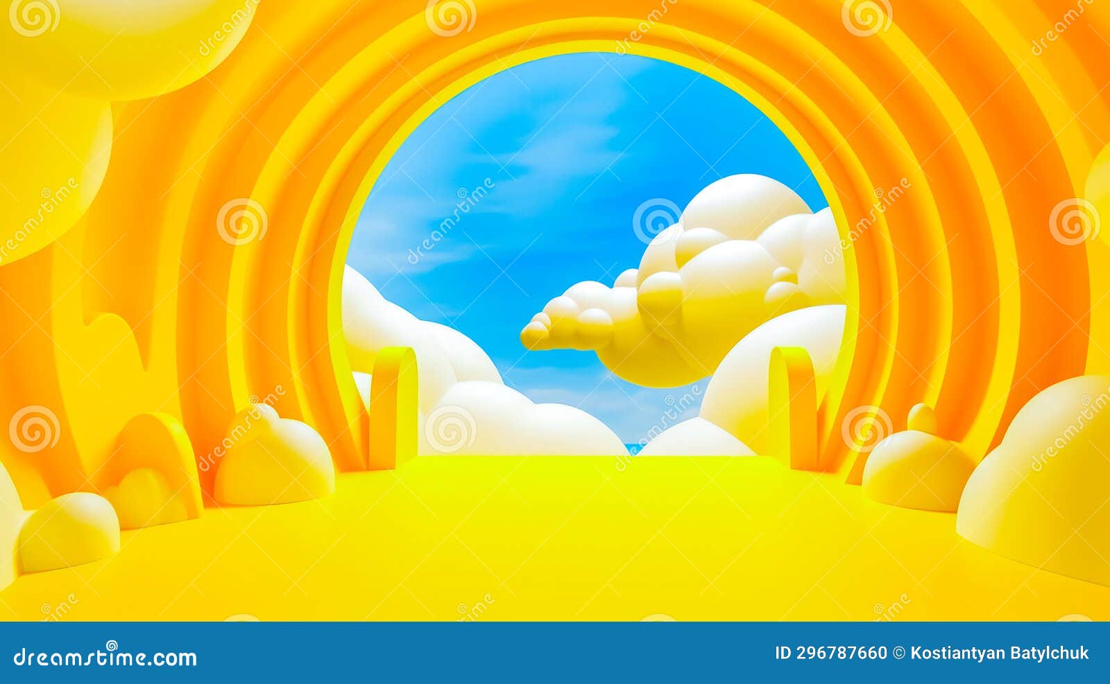 Yellow Arch with Clouds and Blue Sky in the Background is Shown ...