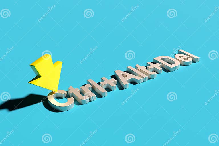 Yellow Arrow Pointing Ctrl Alt Del Shortcut on Blue Background Stock ...