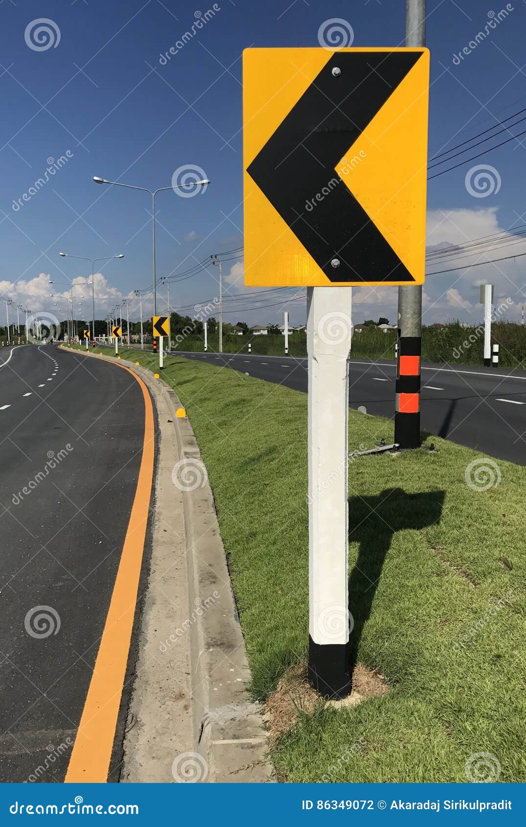 Yellow Arrow Sharp. Curve Warning Sign Stock Photo - Image of drive ...