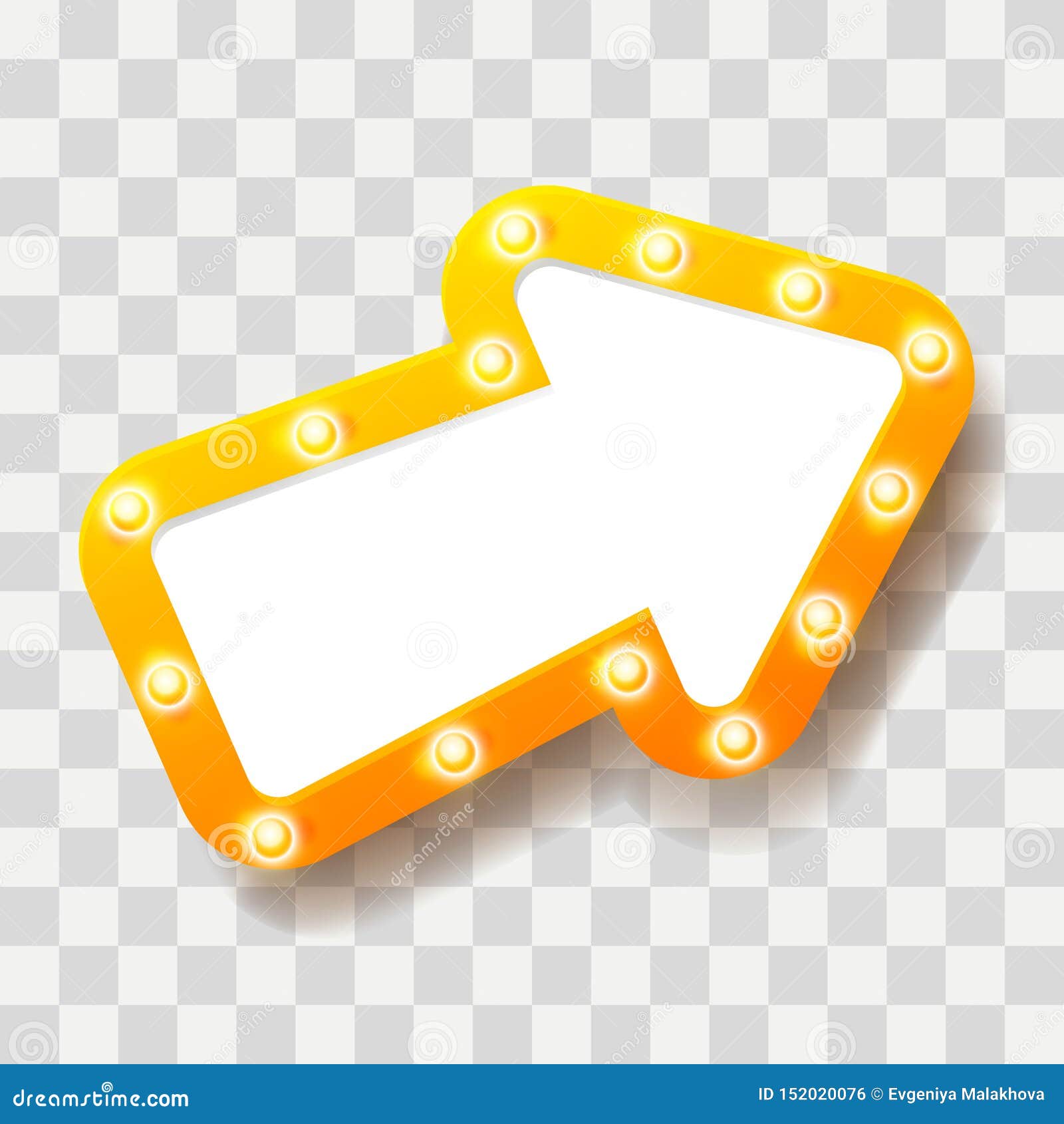 Yellow Arrow with Shiny Light Bulbs on Transparent Background Stock ...