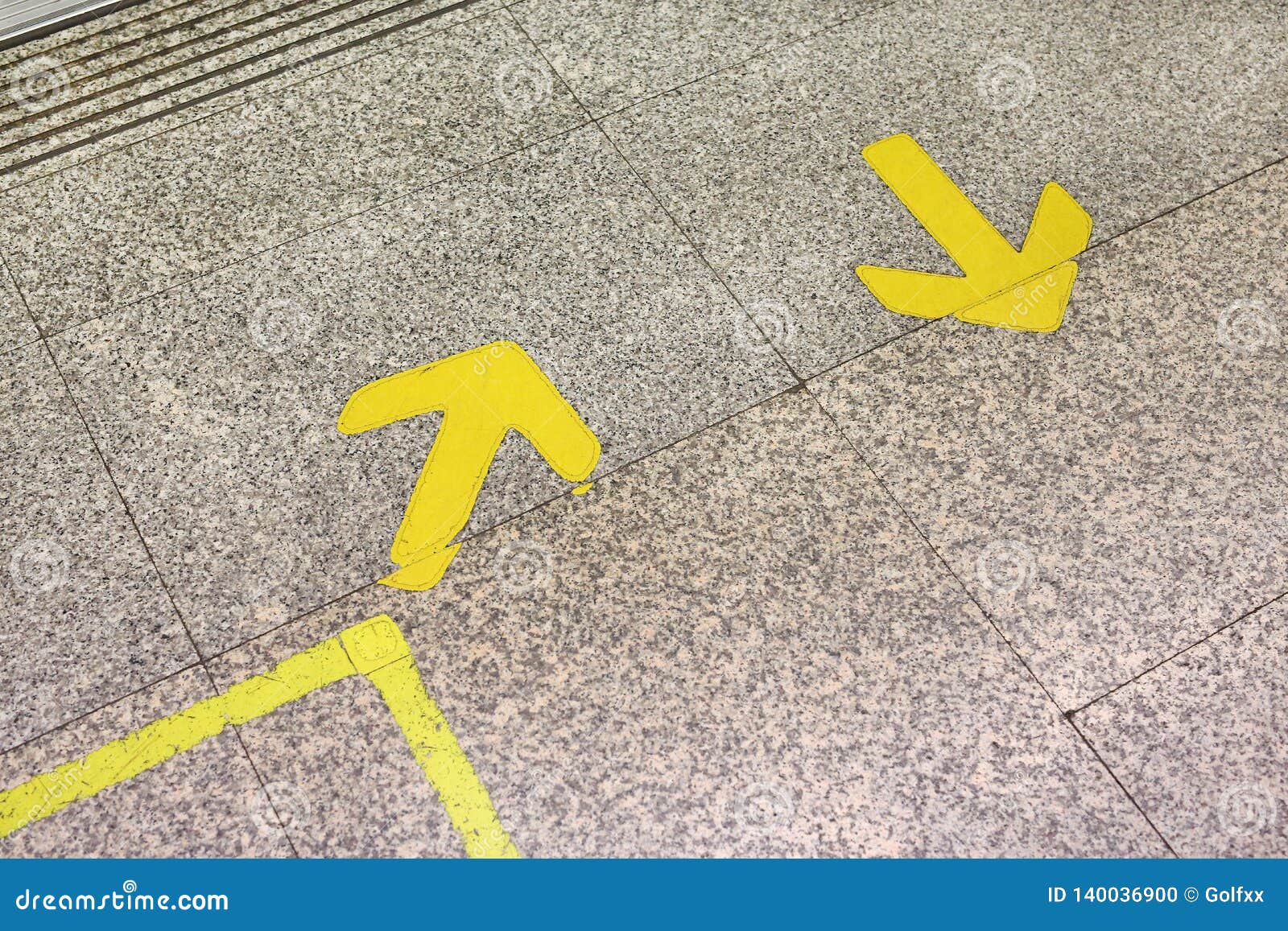 Yellow Arrow Sign Indicate on Marble Floor, on the Subway Stock Photo ...