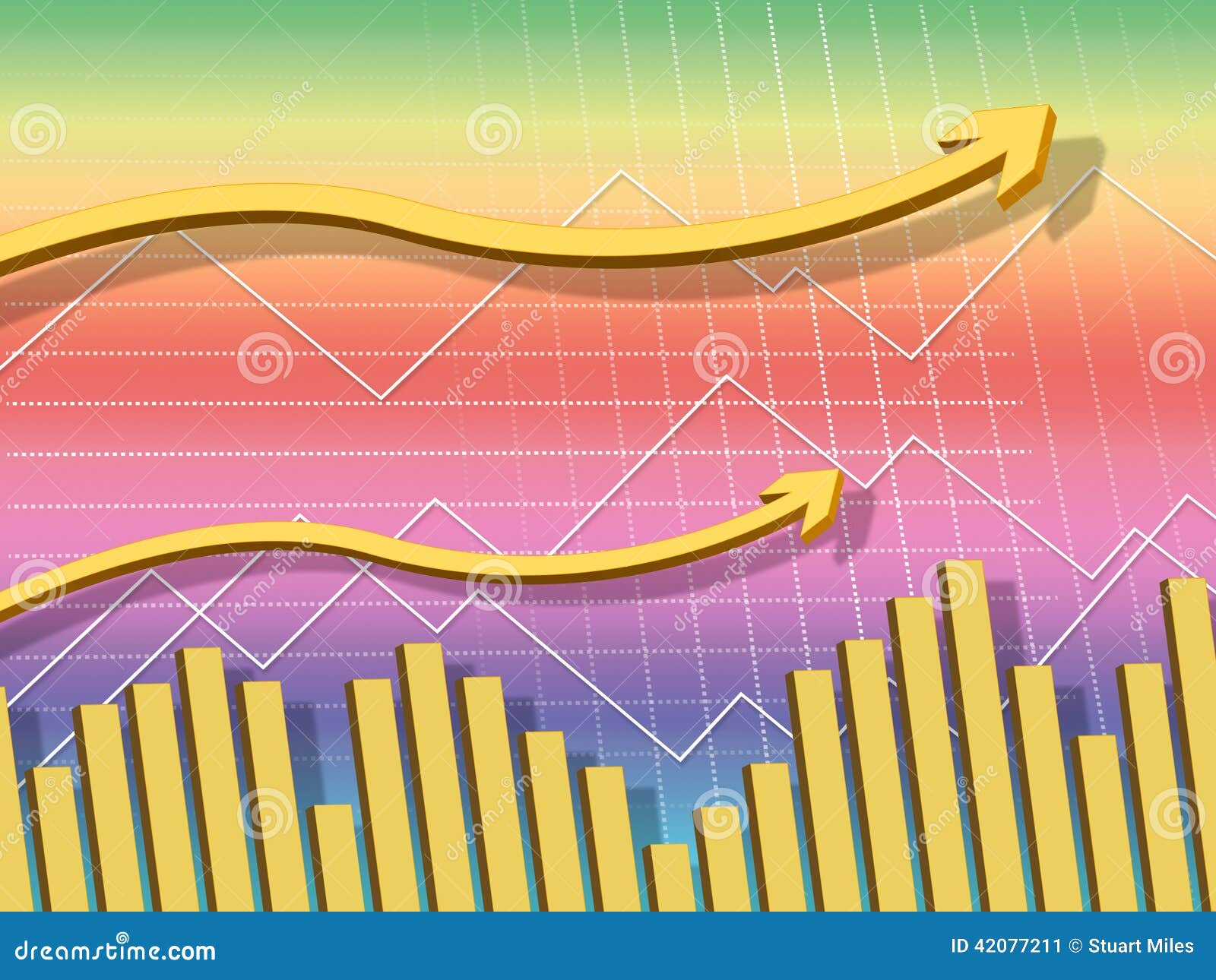 Yellow Arrows Background Shows Up Increase and Data Stock Illustration ...