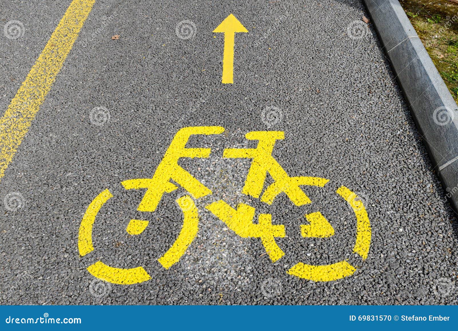 Yellow Arrows and Bicycle Sign of a Cycling Path Stock Photo - Image of ...