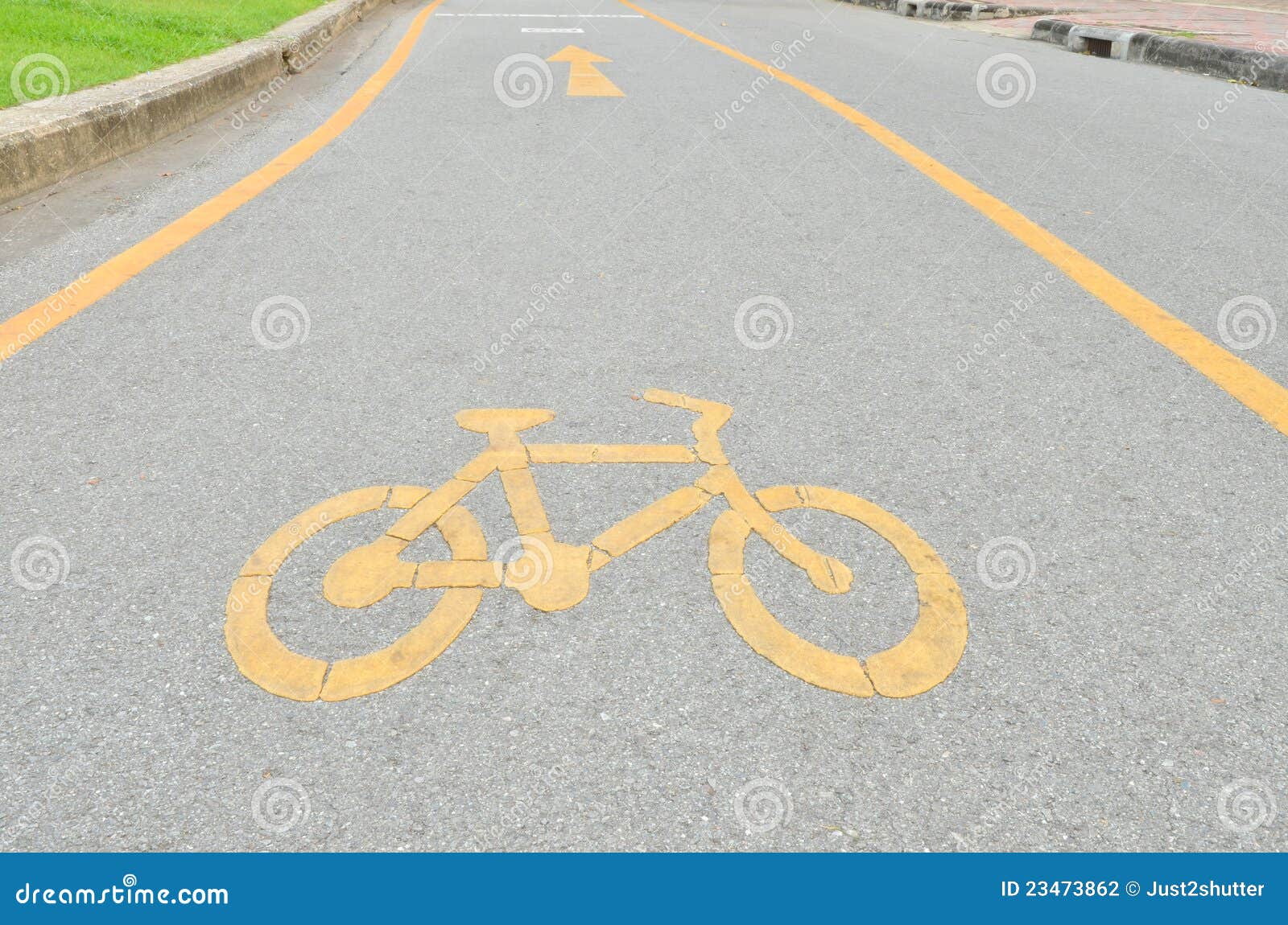 Yellow Arrows and Bicycle Sign Path Stock Photo - Image of bike, active ...