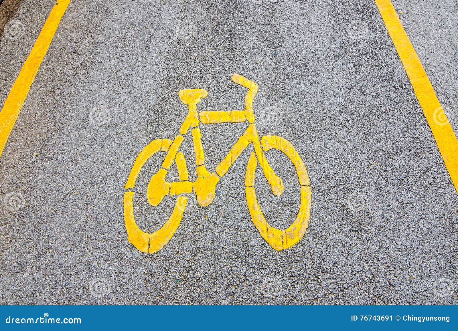 Yellow Arrows and Bicycle Sign Path Stock Image - Image of marks ...