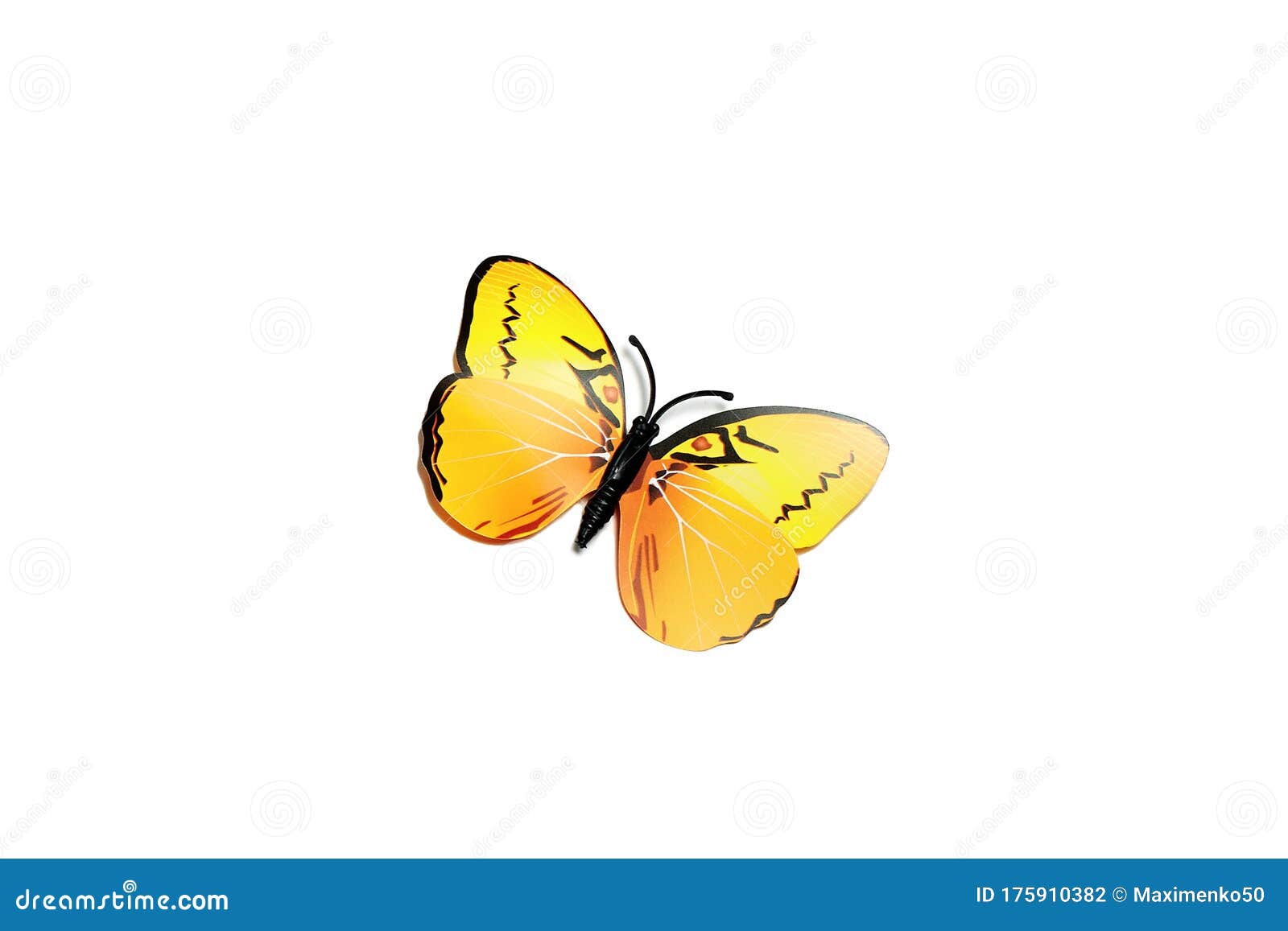 Yellow Artificial Butterfly Flying Isolated on White Top View Stock ... Yellow Artificial Butterfly Flying Isolated on White Top View Stock ...