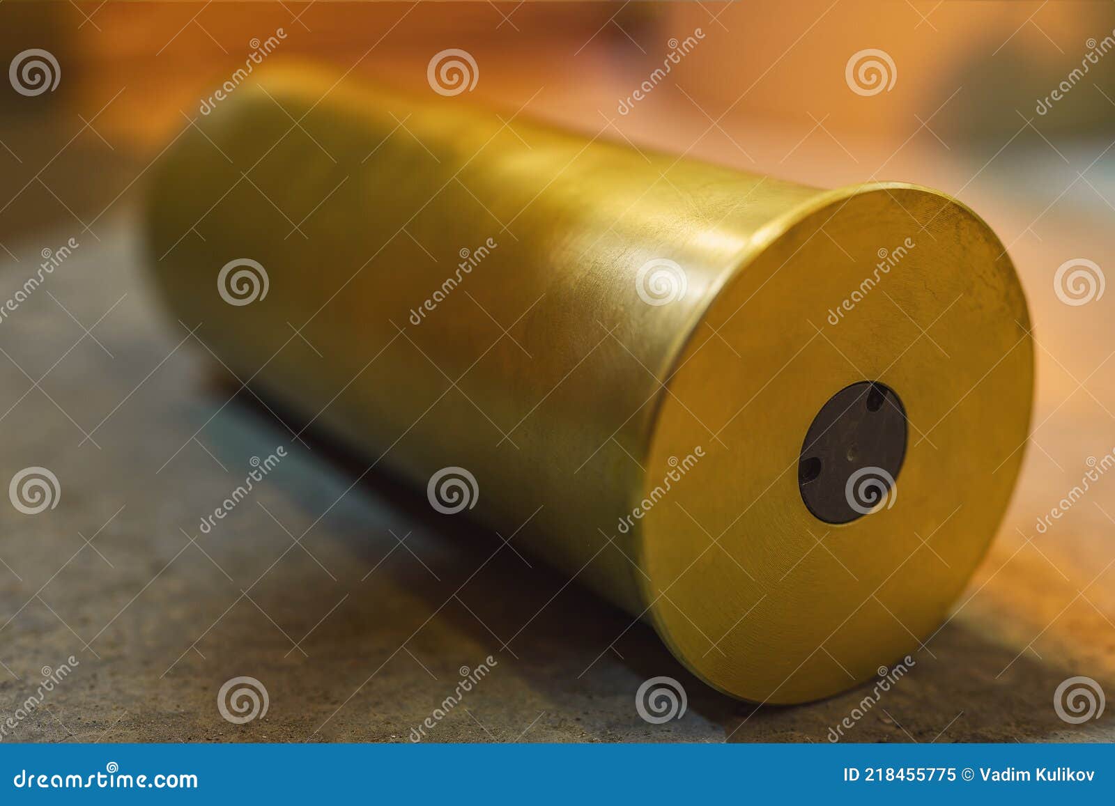 Yellow Artillery Shell Casing Close-up Stock Image - Image of copper ...