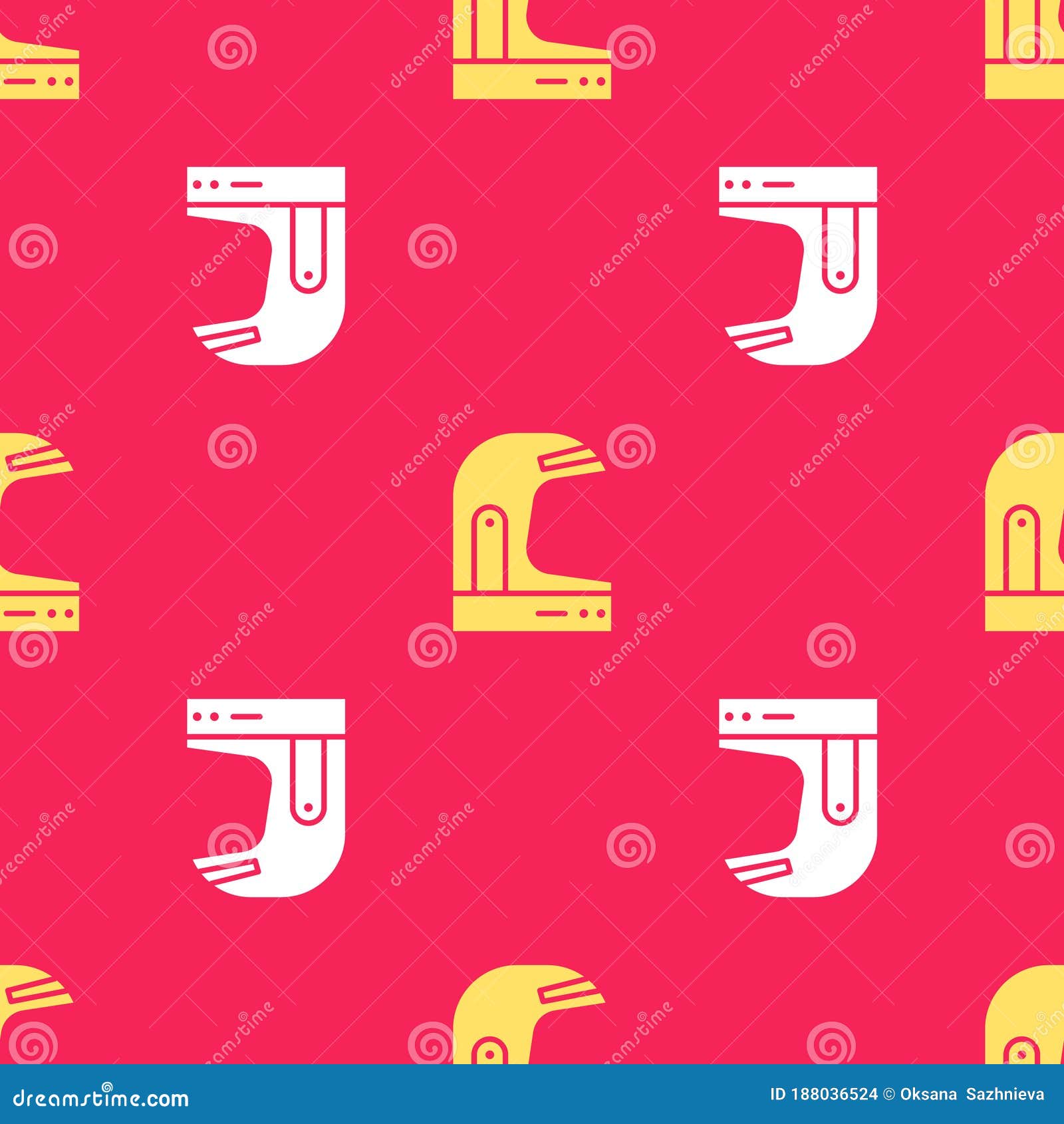 Yellow Astronaut Helmet Icon Isolated Seamless Pattern on Red ...