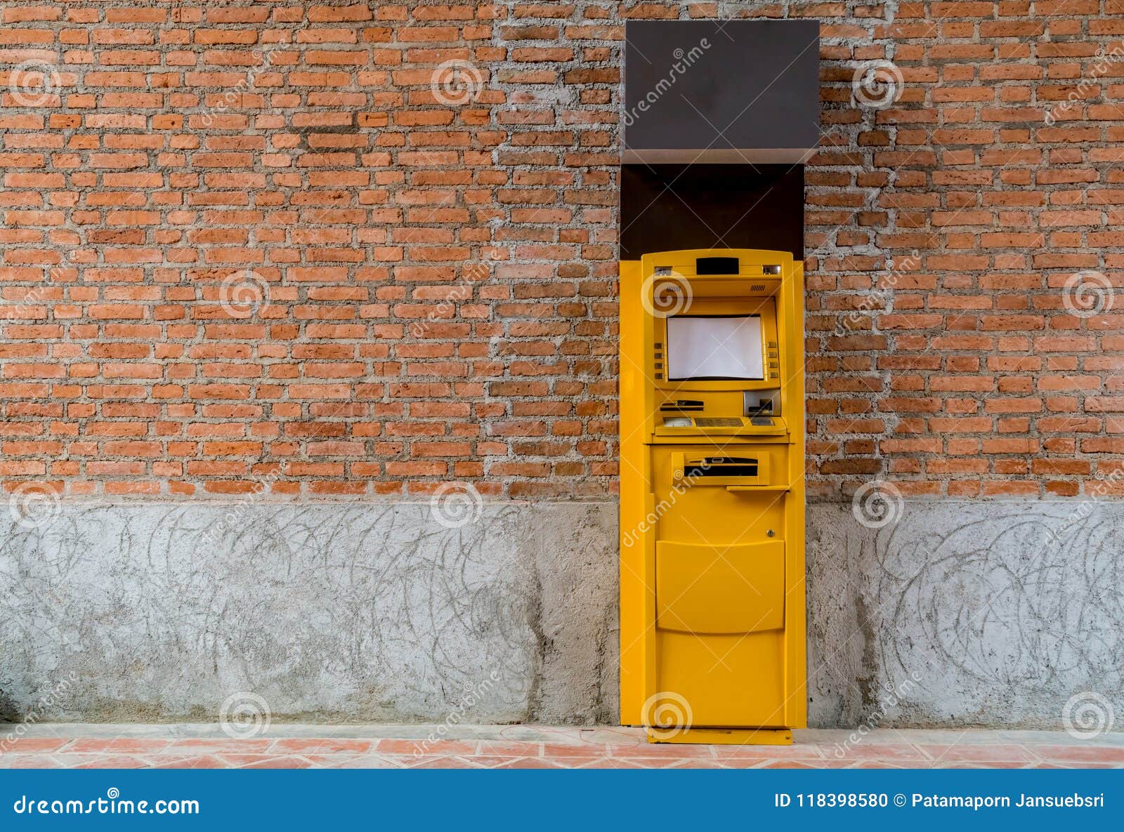 ATM Machine on Concrete Brick Wall Stock Photo - Image of commercial ...