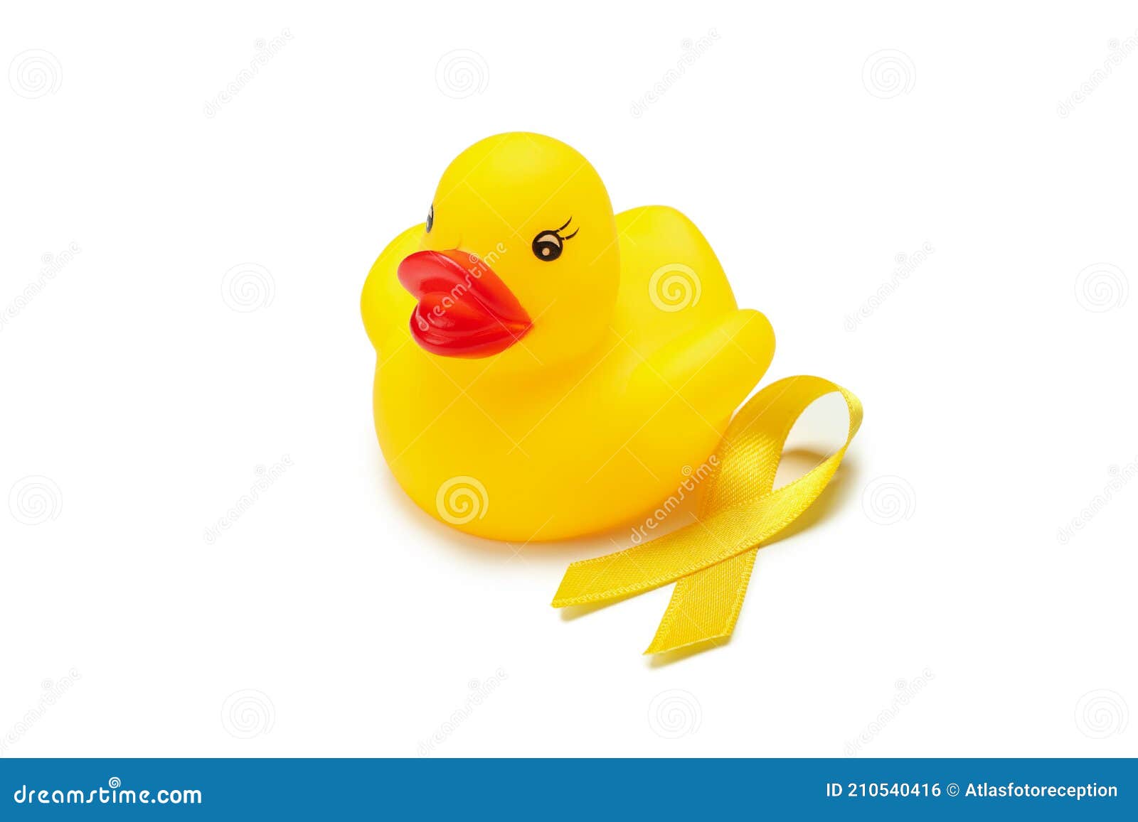 Yellow Awareness Ribbon and Rubber Duck Isolated on White Background ...