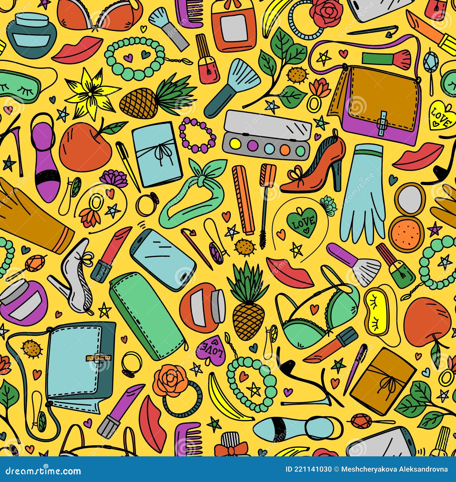 Yellow Background with Different Colored Objects for Women Stock Vector ...