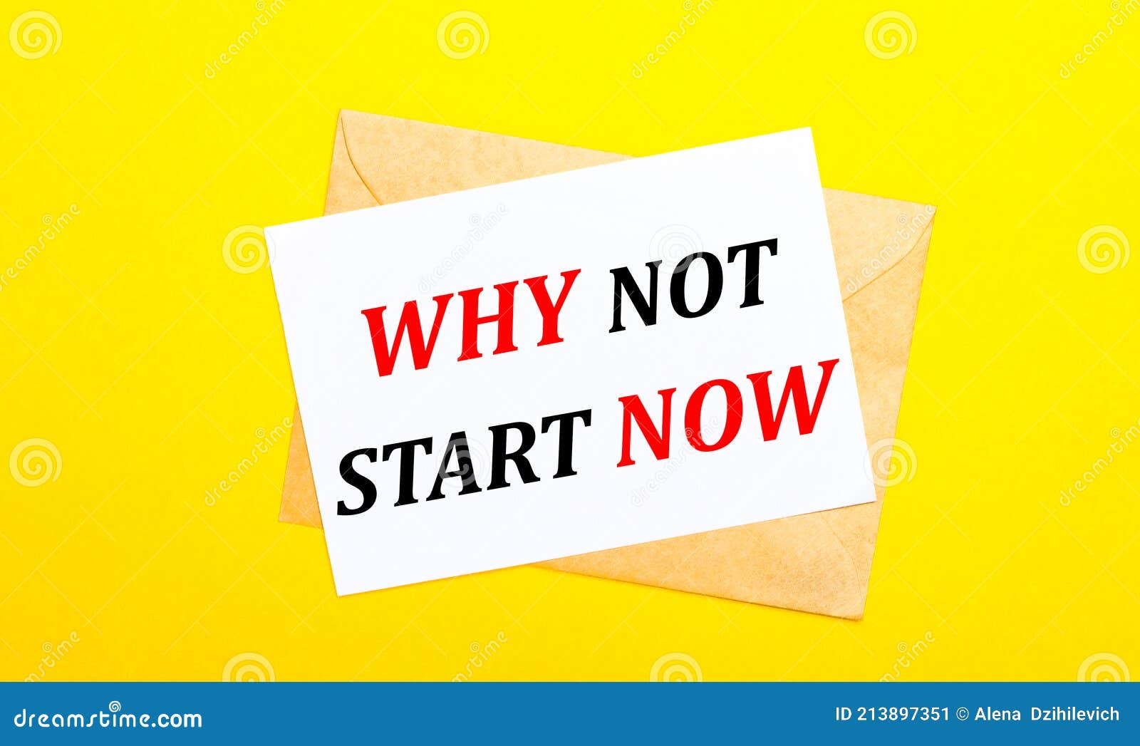 On a Yellow Background, an Envelope and a Card with the Text WHY NOT ...