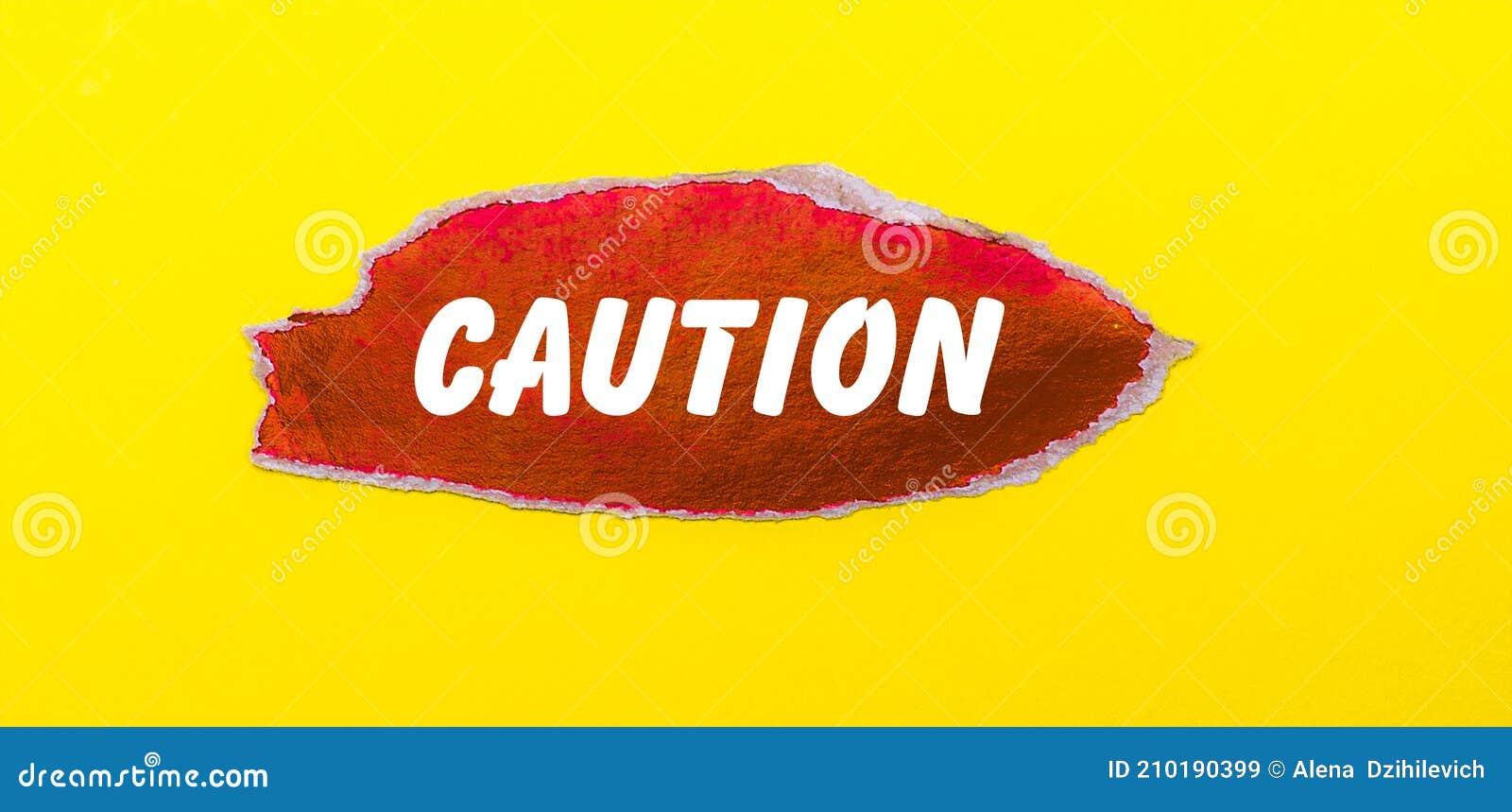 On a Yellow Background, a Sheet of Red Paper with the Word CAUTION ...