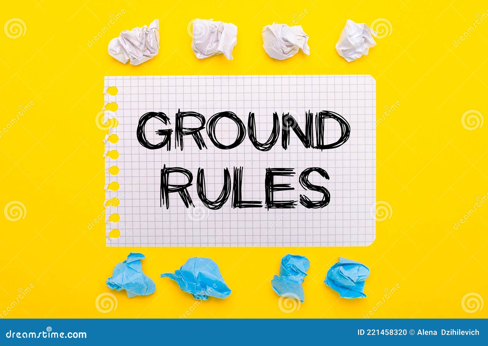 On a Yellow Background, White and Blue Crumpled Pieces of Paper and a ...