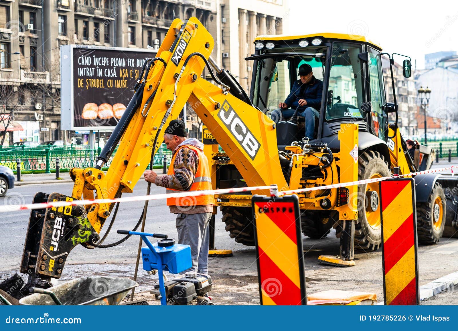 Yellow Backhoe Loader on Construction Site Ready for Working in ...