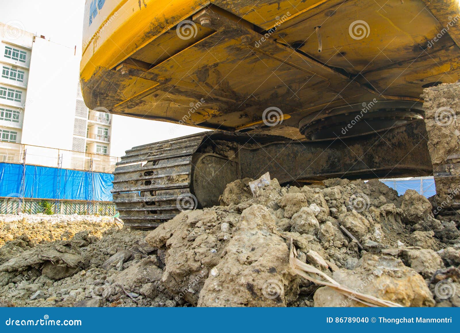 Yellow Backhoe Loader on Construction Site and Work Stock Photo - Image ...
