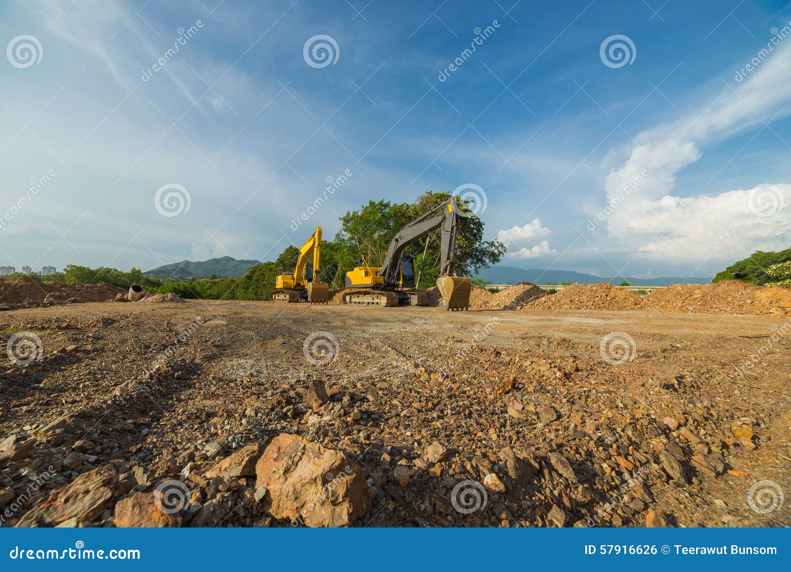 Yellow Backhoe photo stock photo. Image of gravel, action - 57916626