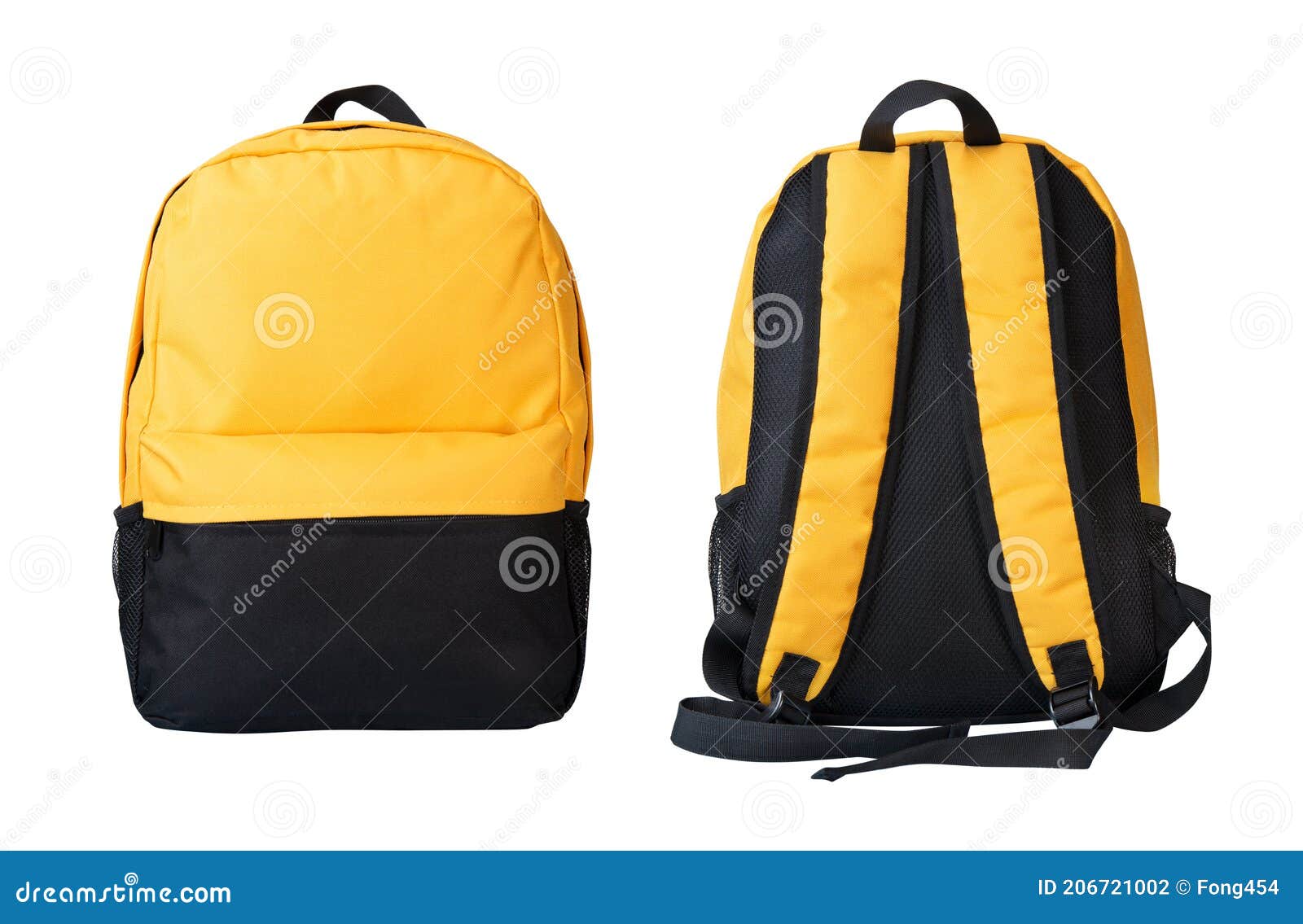 Yellow Backpack Front and Back View Isolated on White Background Stock ...