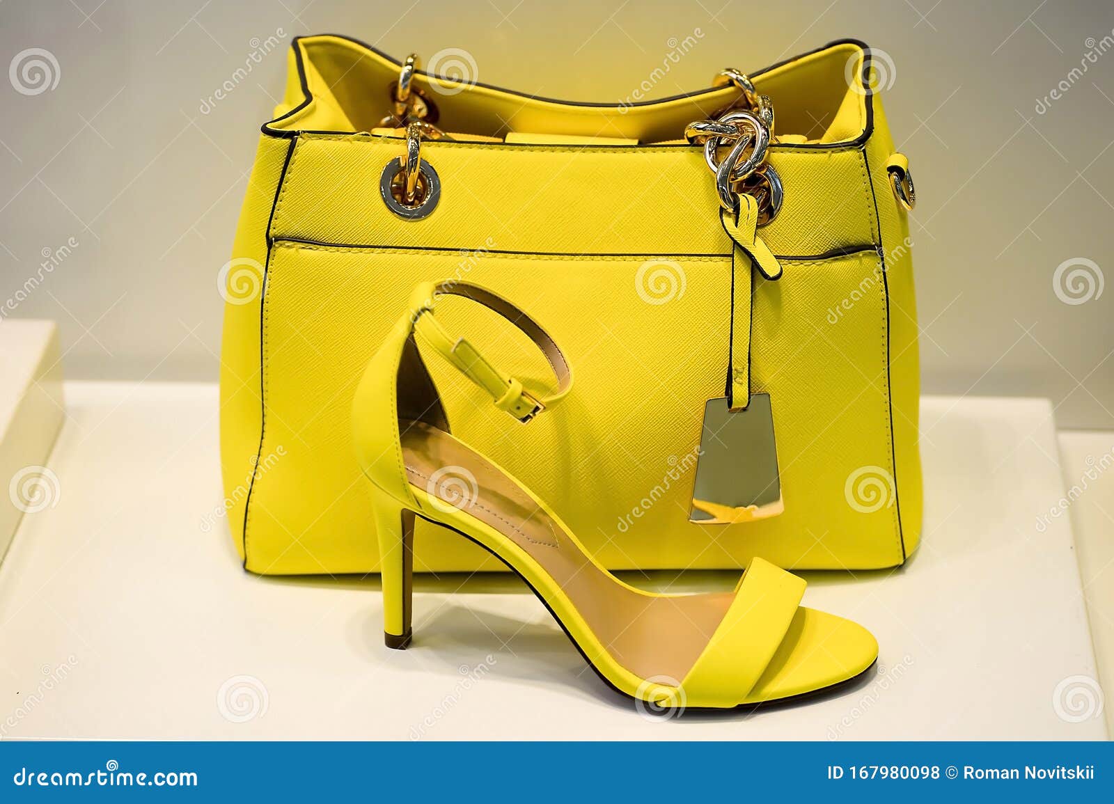 Yellow Bag with a Greenish Tint in Combination Shoes the Same Colors ...