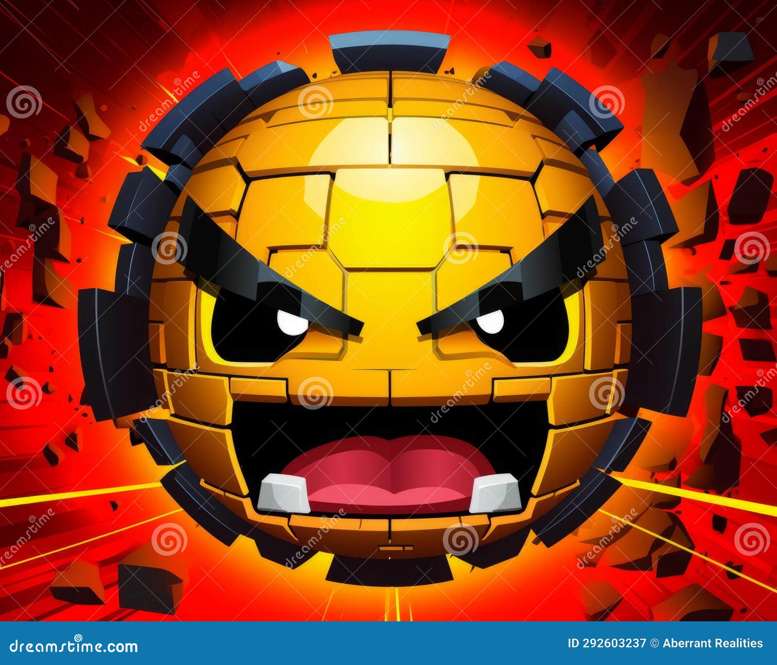 A Yellow Ball with an Angry Face in Front of a Red Background Stock ...