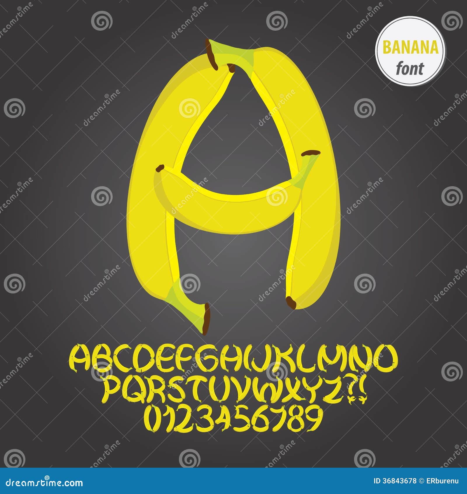 Yellow Banana Alphabet and Digit Vector Stock Vector - Illustration of ...