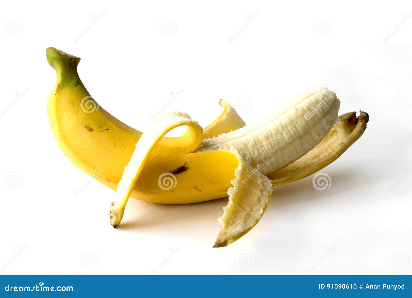 Yellow Banana Curve Peeled Isolate on White Background Stock Photo ...