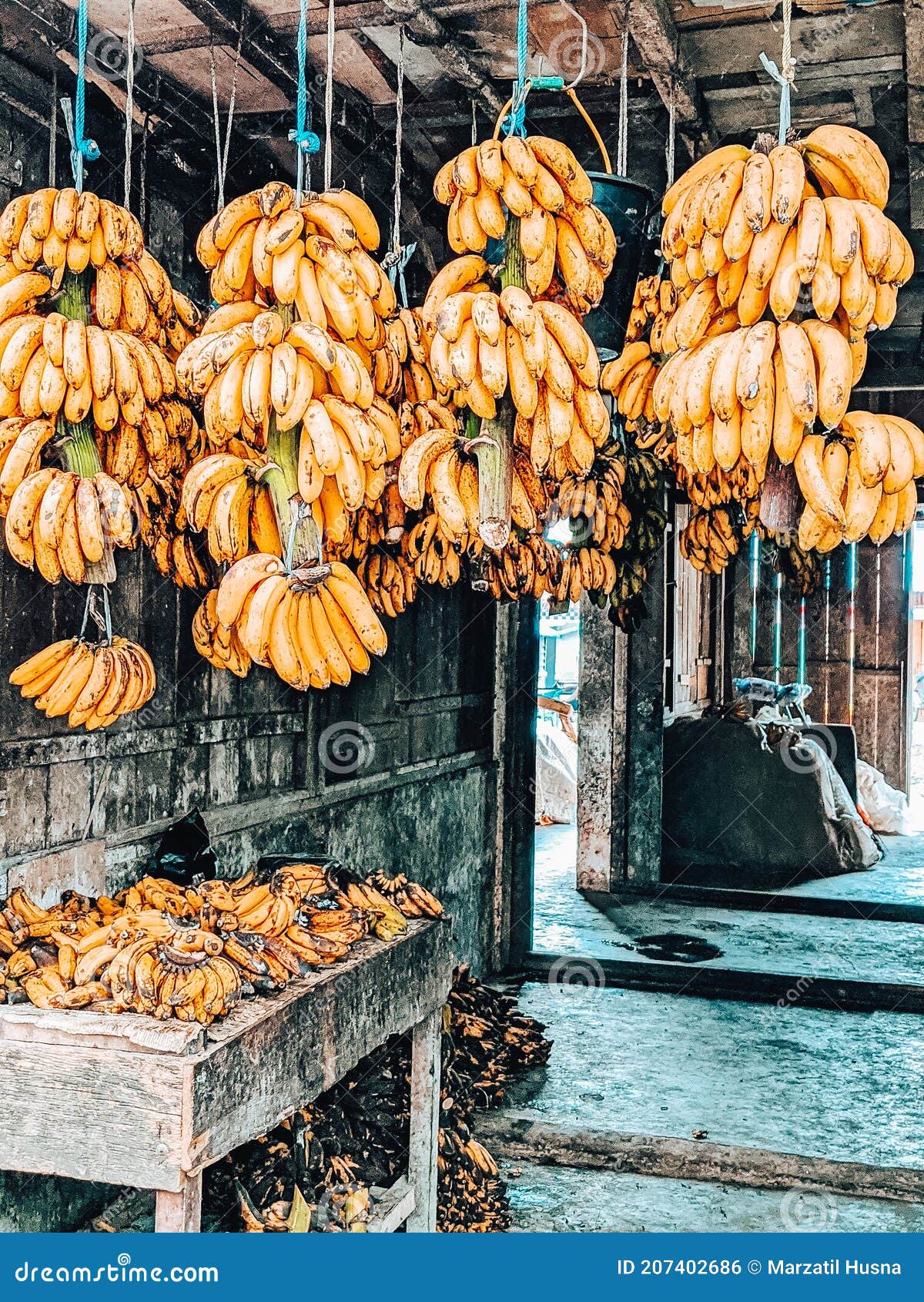 Yellow banana market stock photo. Image of produce, fruit - 207402686