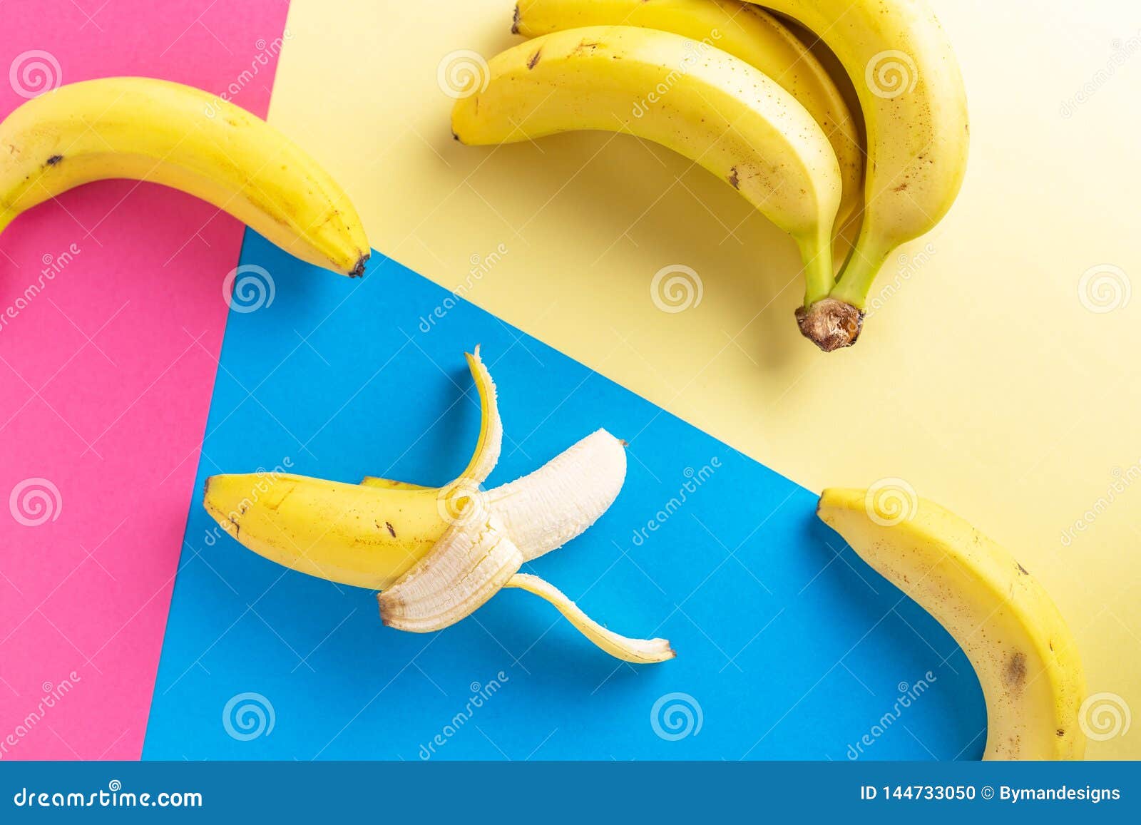 Yellow Bananas on Different Color Background, Contemporary Style Stock ...