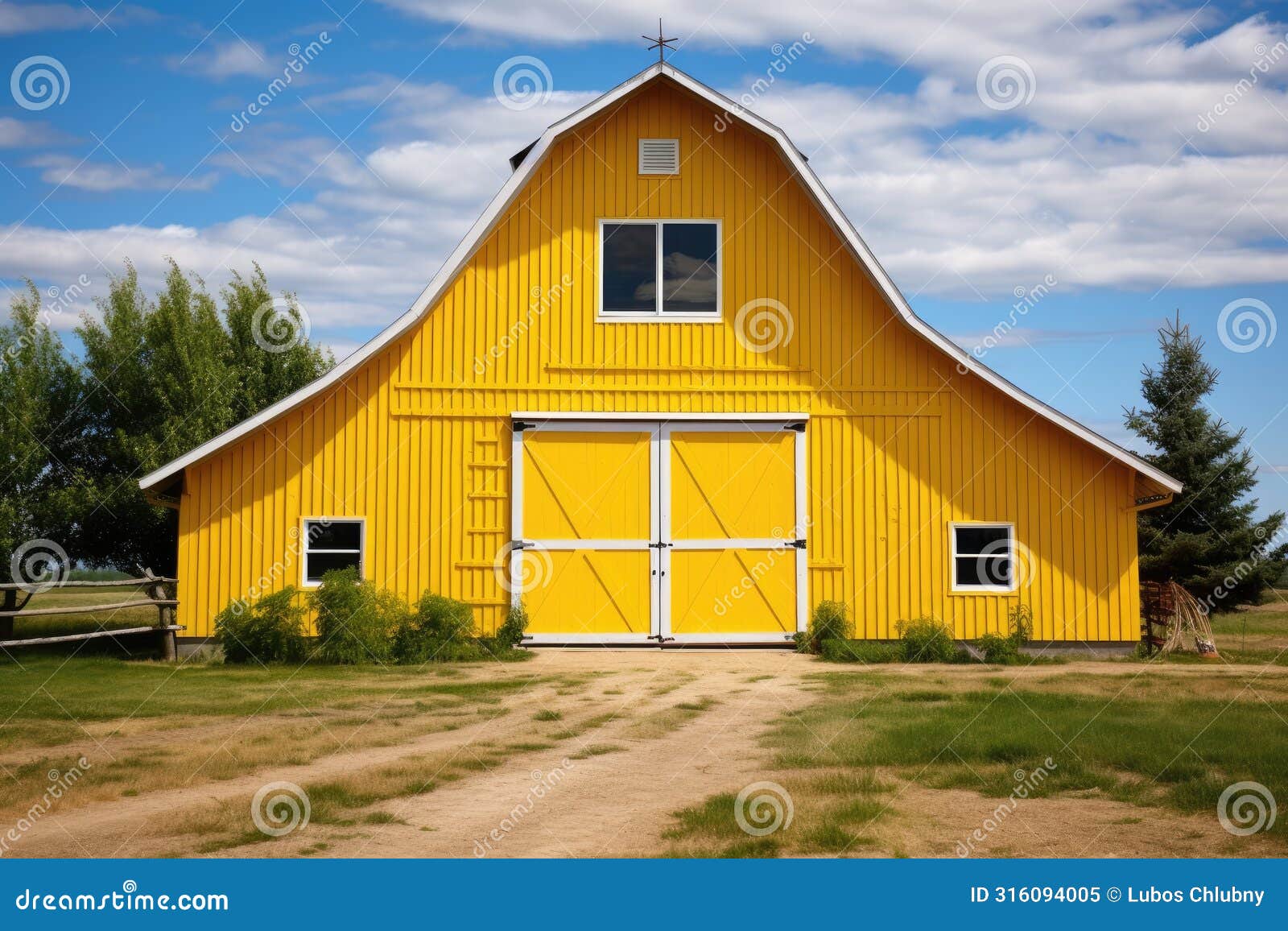 Yellow Barn Constructed on a Farm in Summer Stock Illustration ...