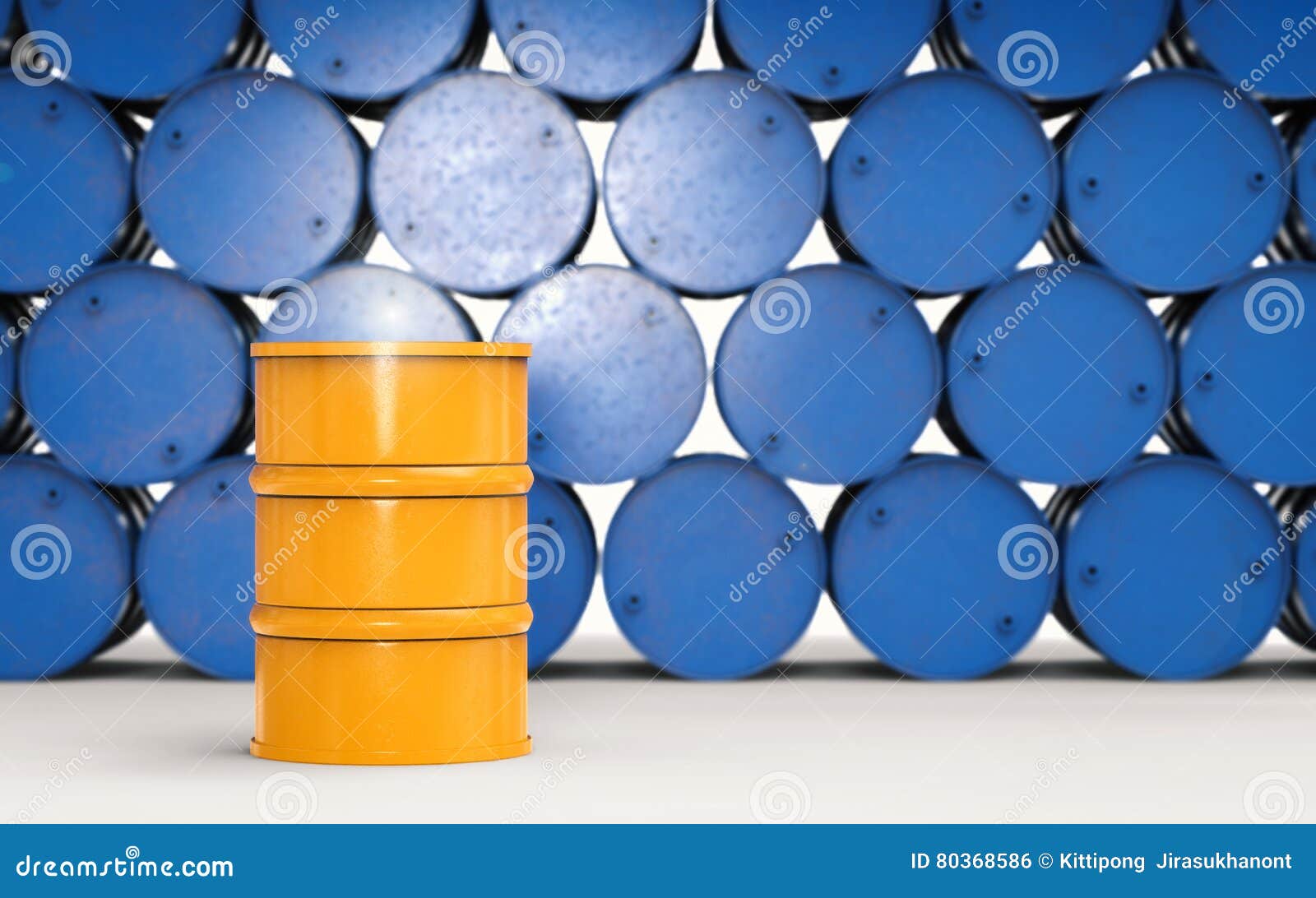 Yellow Barrel with Blue Barrels Background Stock Photo - Image of ...