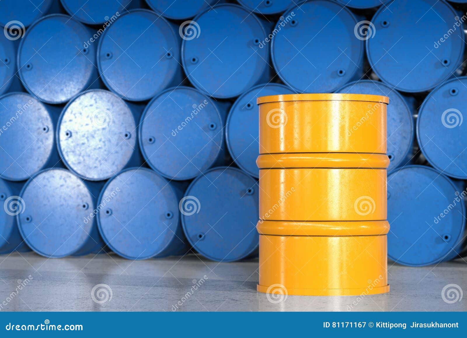Yellow Barrel with Blue Barrels Background Stock Illustration ...
