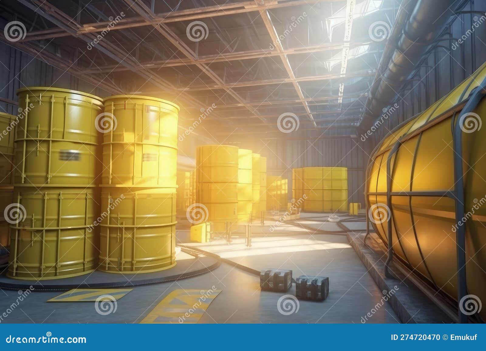 Barrels With Waste With A Nuclear Reactor. Radioactive Waste Management ...