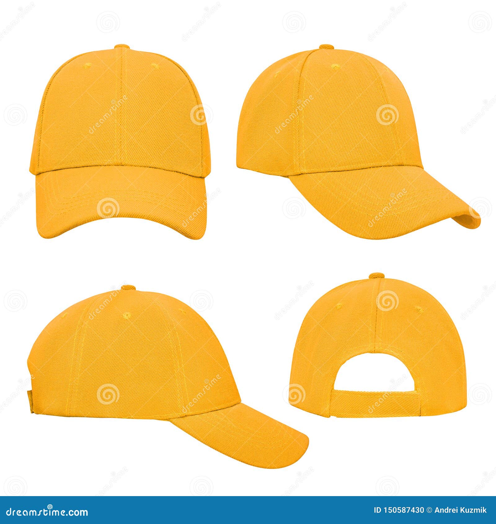 Yellow Baseball Cap 4 View Isolated Stock Photo - Image of empty, side ...