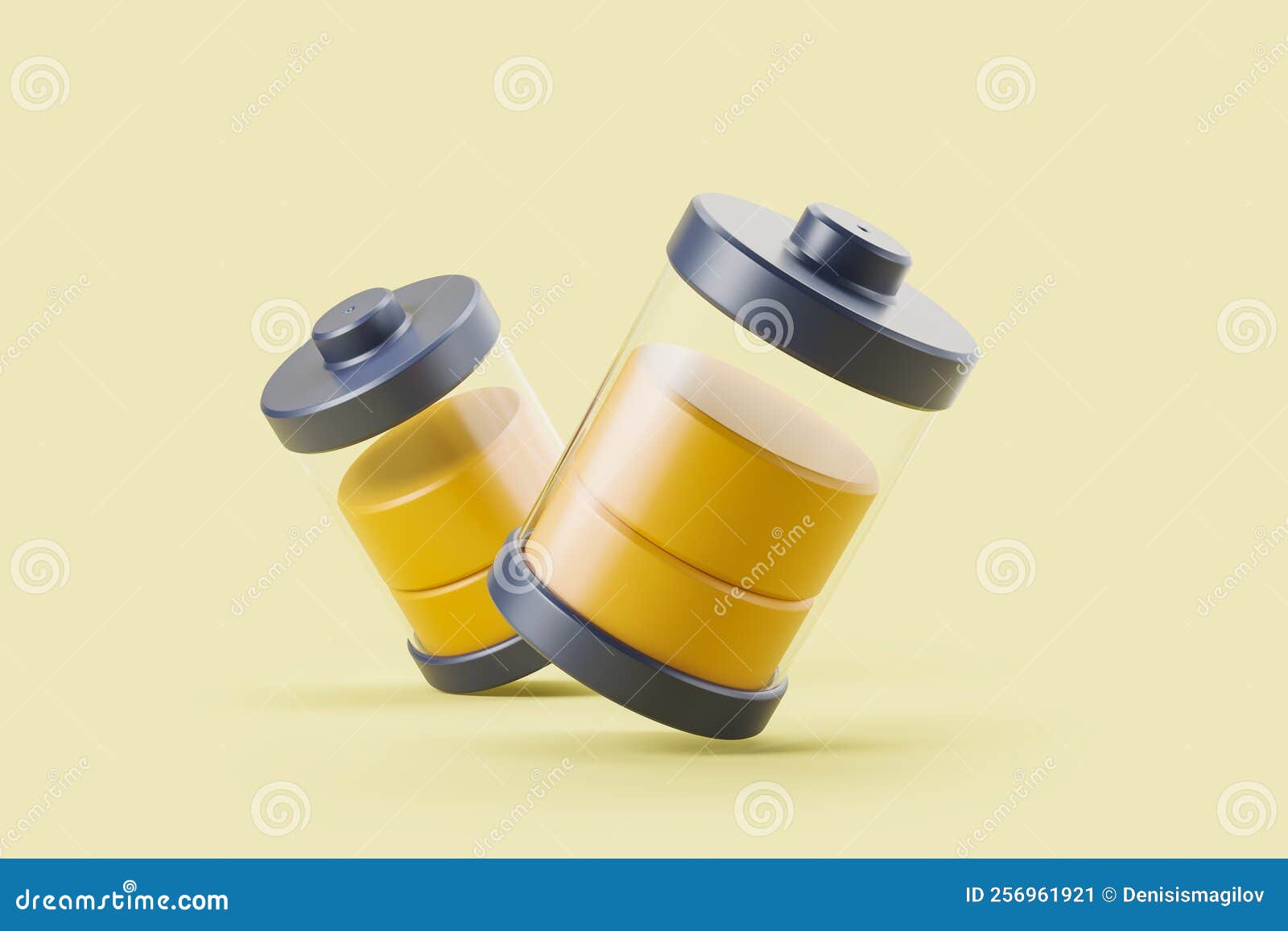 Yellow Batteries with Medium Charge on Light Background Stock ...