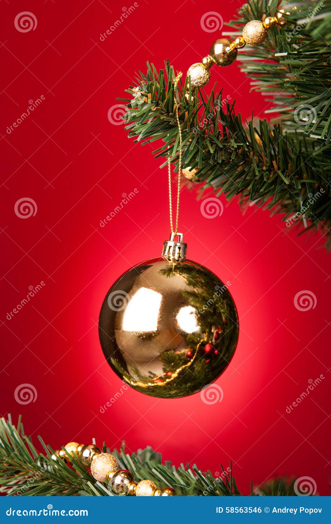 Yellow Bauble on Christmas Tree Stock Photo - Image of christmas ...