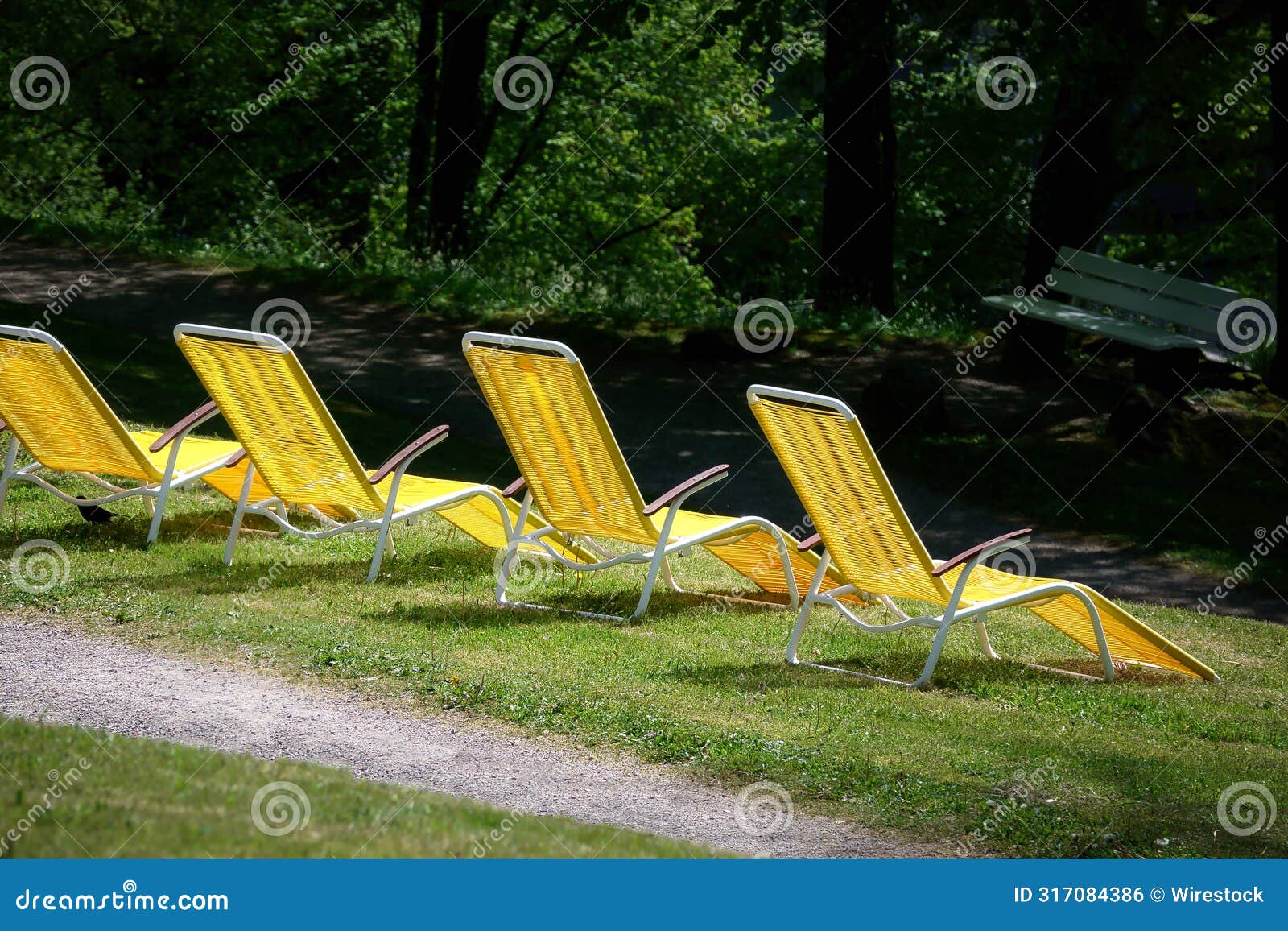 Yellow Beach Chairs Under Sunlight on a Sandy Path Stock Photo - Image ...