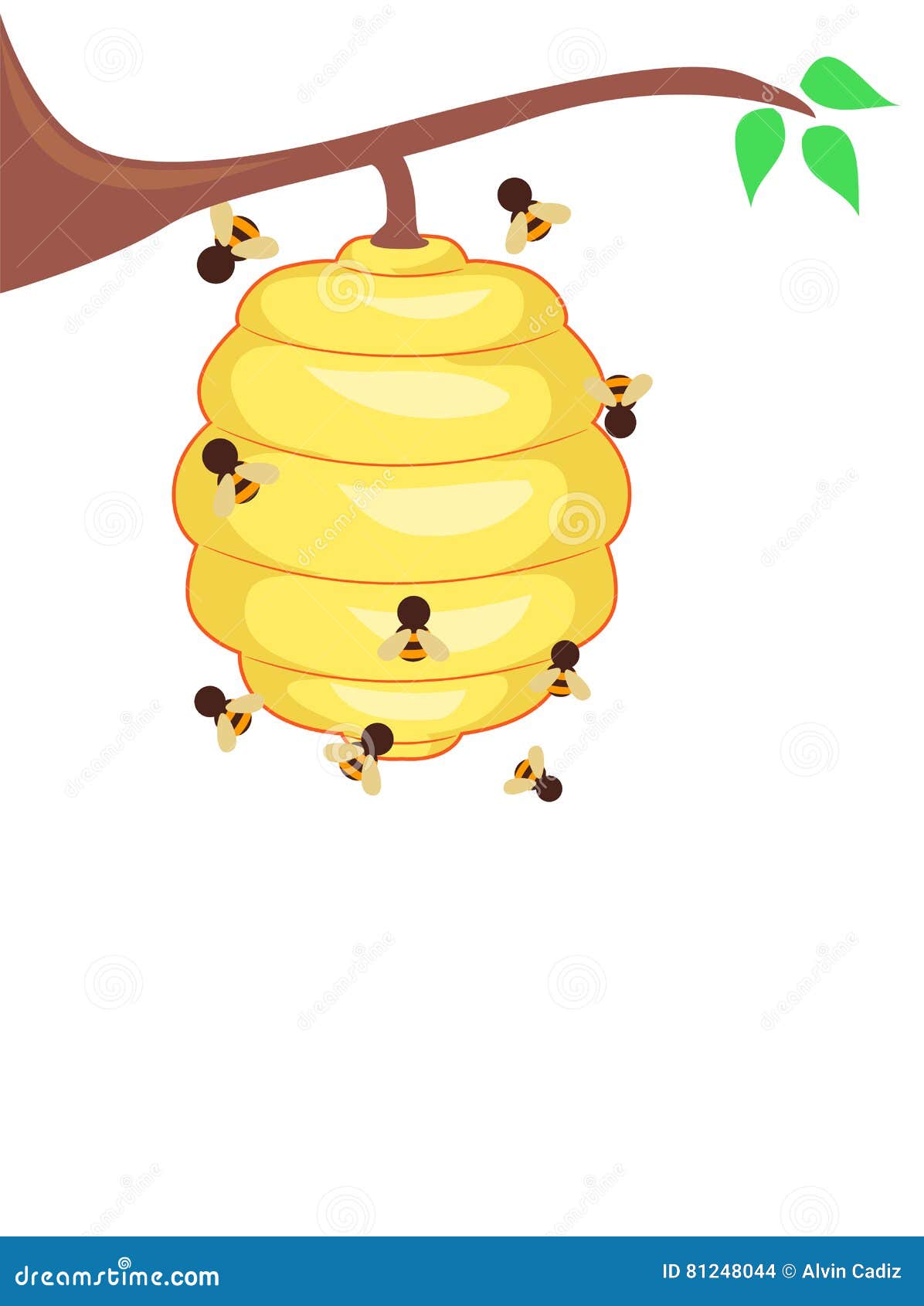 Yellow Bee hive with Bees stock vector. Illustration of house - 81248044