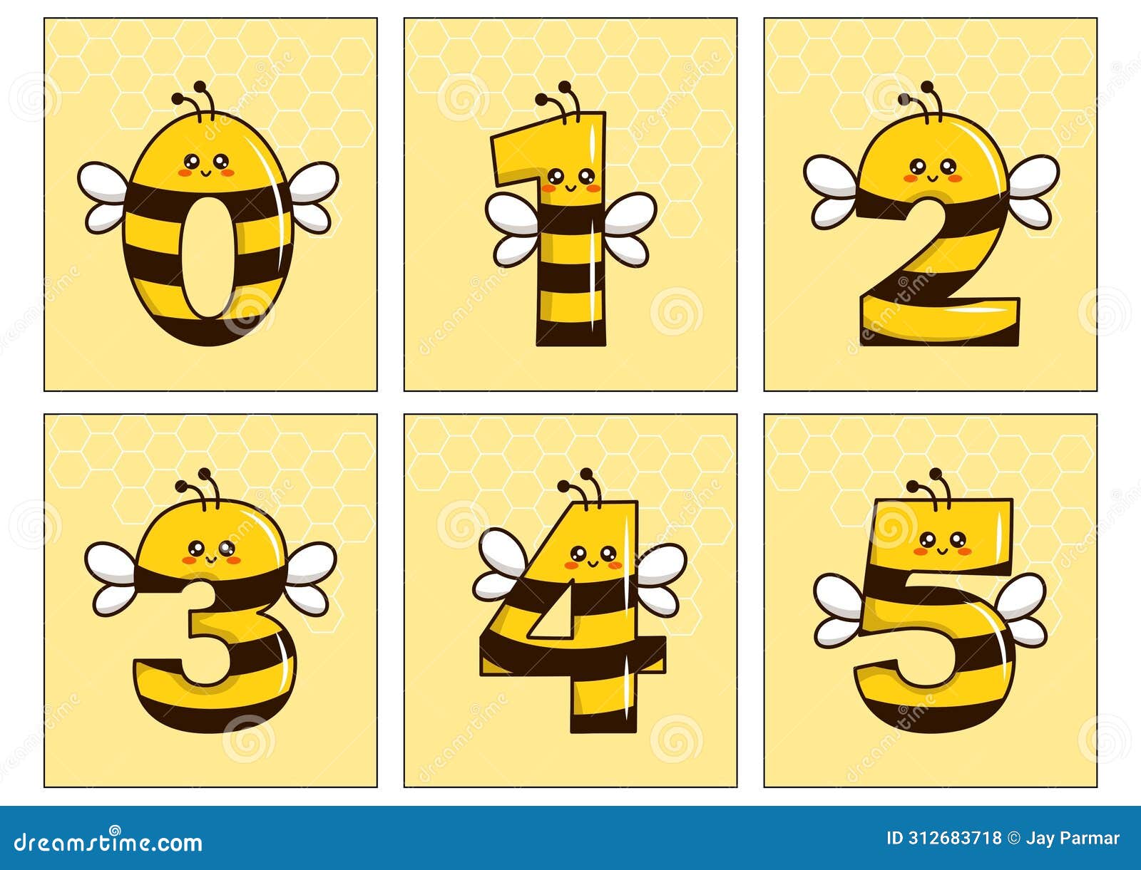 Yellow Bee Number Flashcards - 1 Stock Illustration - Illustration of ...