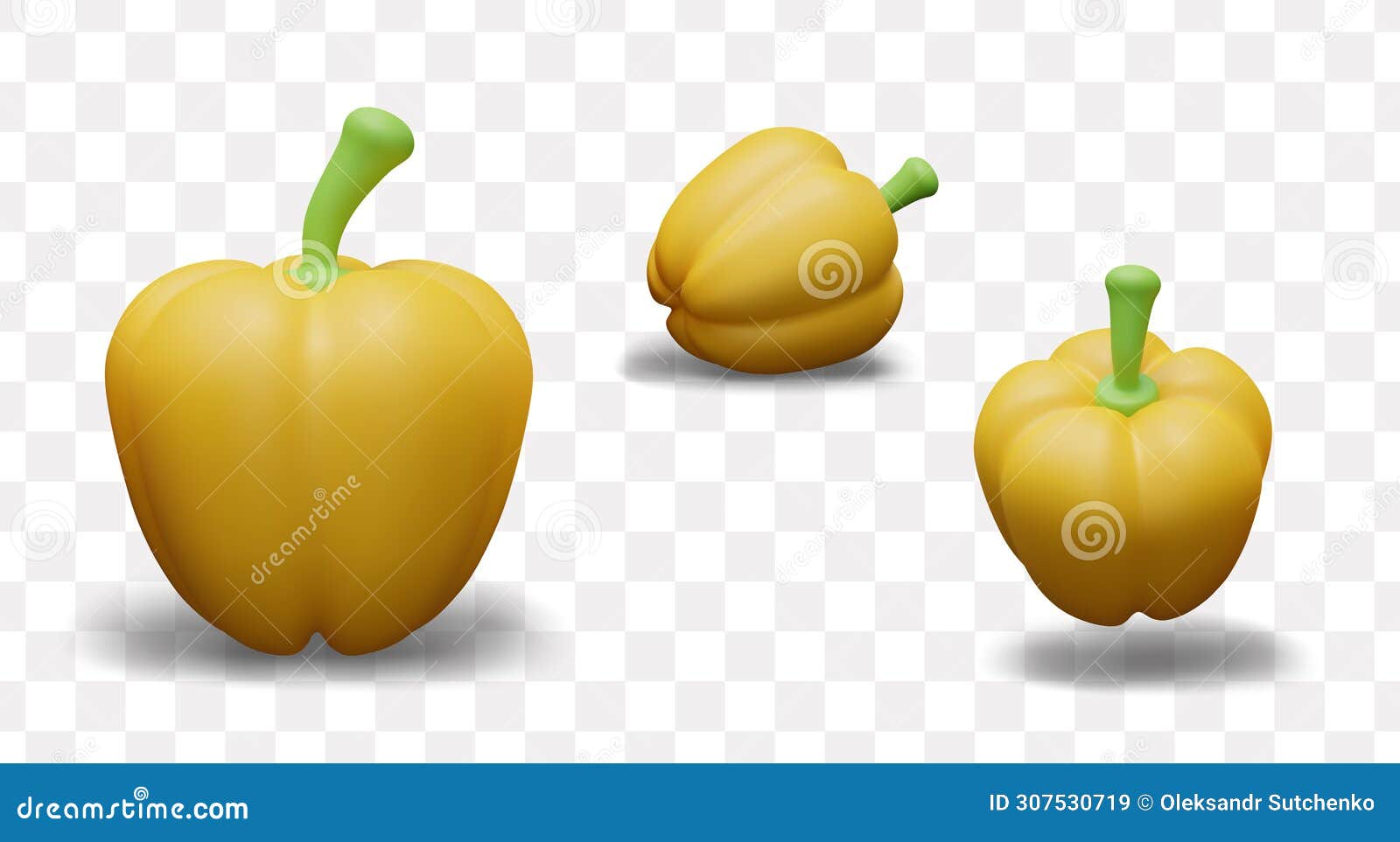 Yellow Bell Pepper in Different Positions. Set of Isolated 3D Vector ...