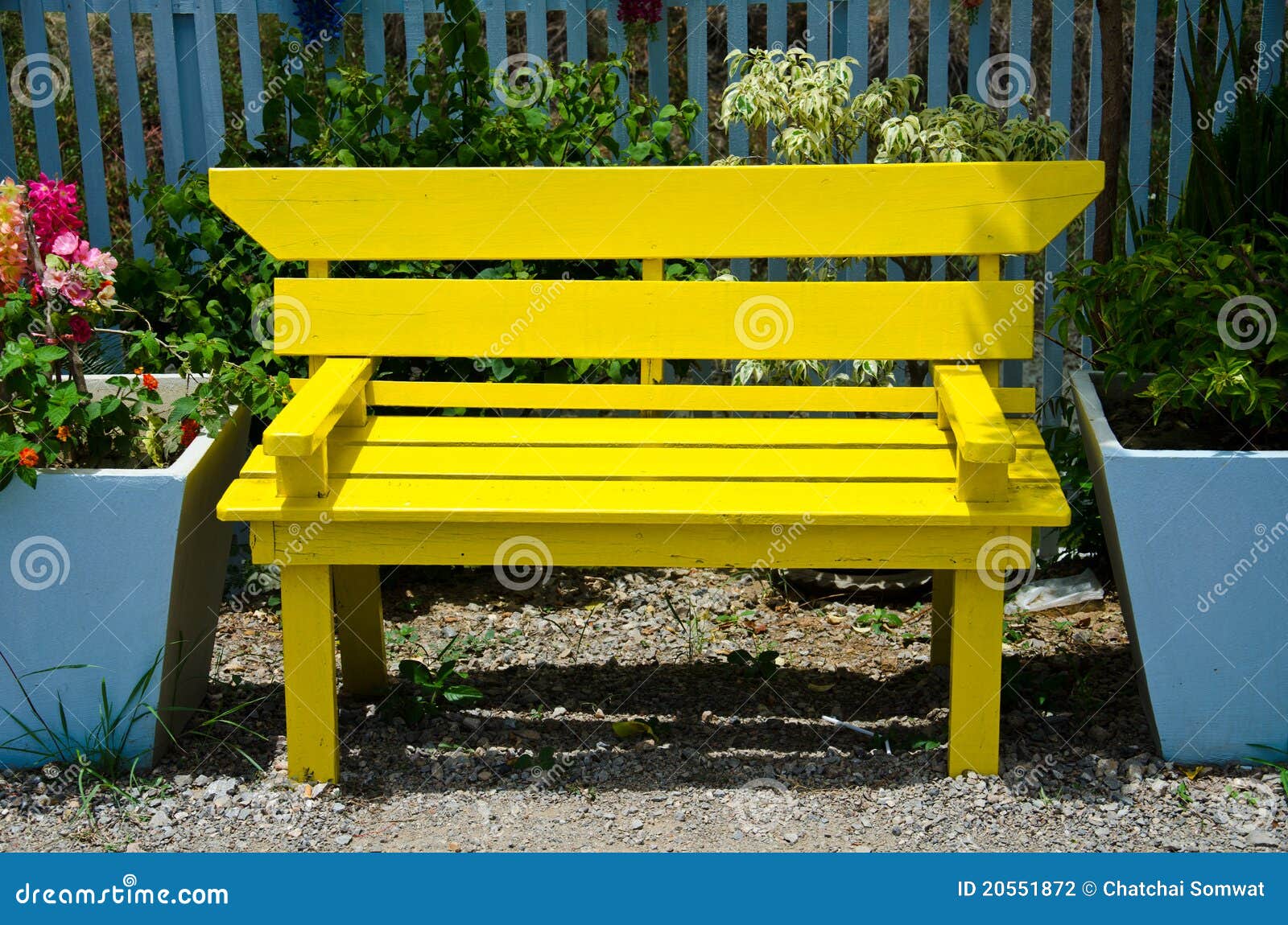 Yellow bench stock photo. Image of background, plant - 20551872